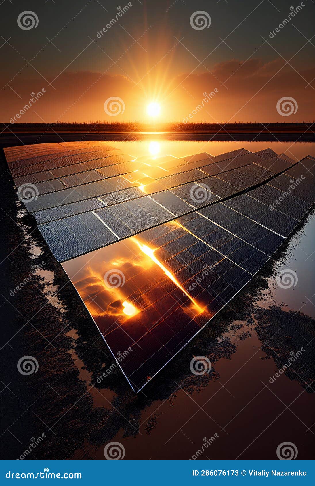 Solar Panels Generate Electricity at Sunset, You Can See the Reflection ...
