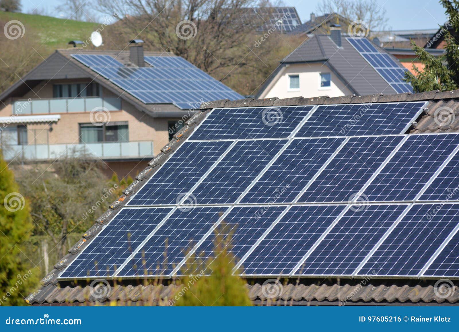 Solar Panels in German Town Stock Photo - Image of building, blue: 97605216