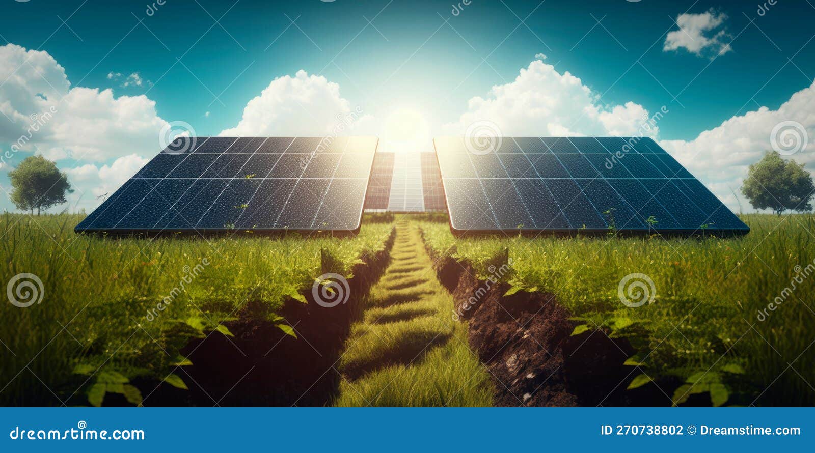 Solar Panels in a Green Field Generative AI Stock Illustration ...