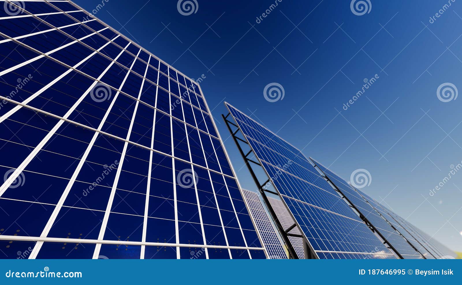 Solar Panels on the Green Fields Under Bright Sun Stock Illustration ...