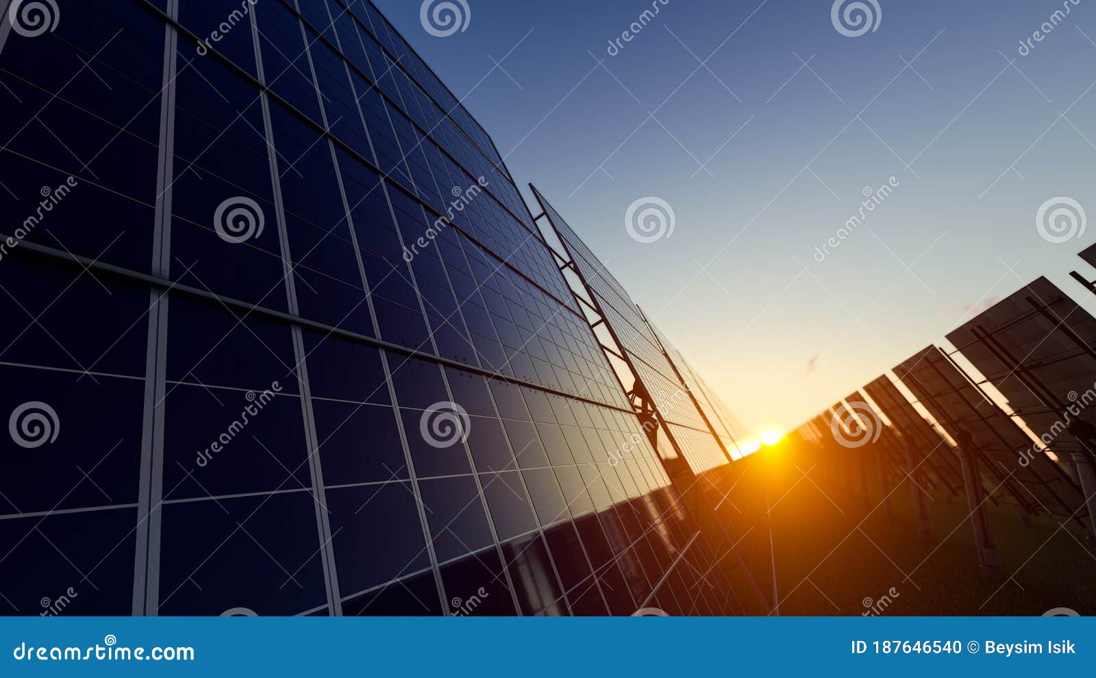 Solar Panels on the Green Fields Under Bright Sun Stock Illustration ...