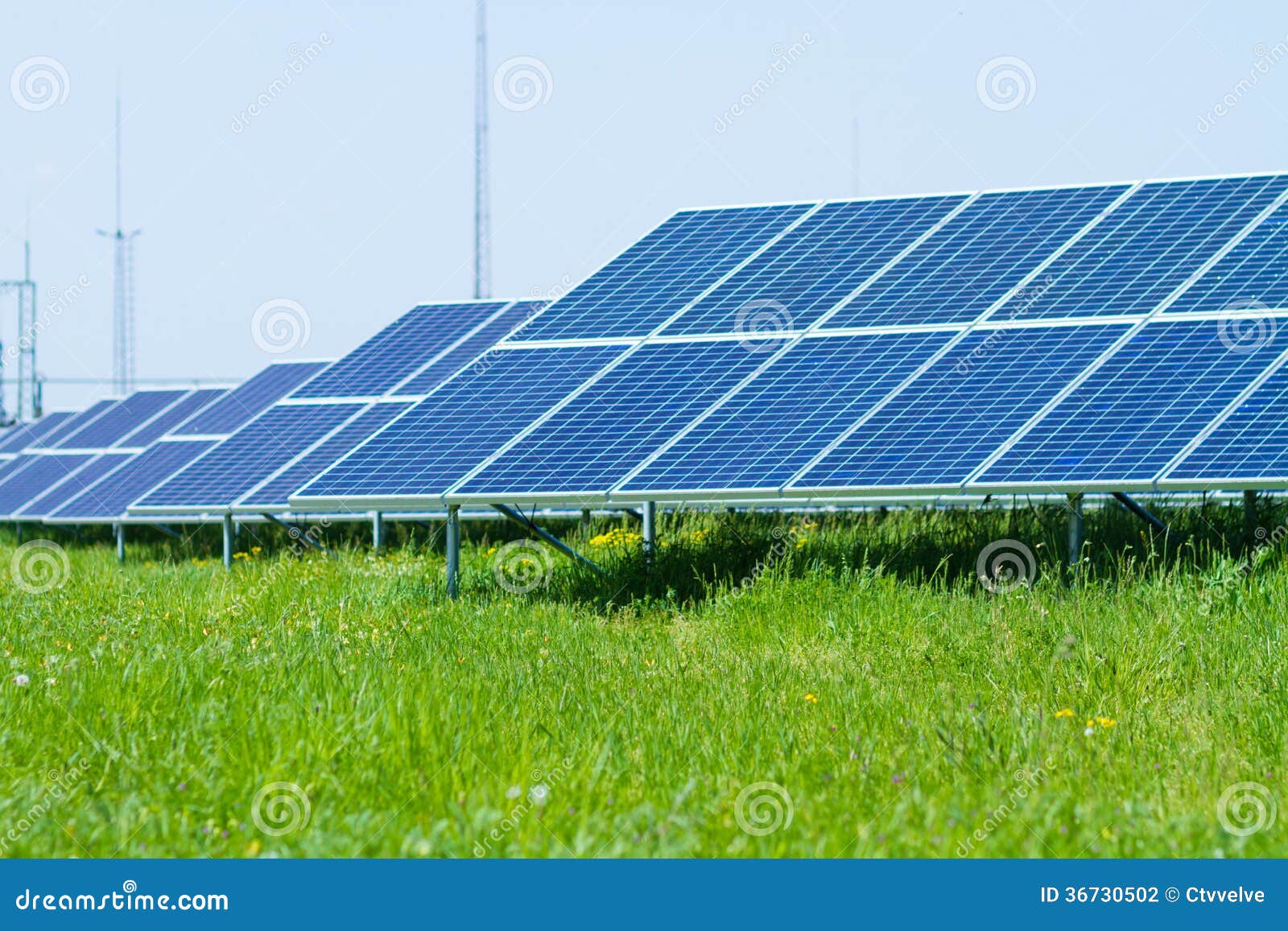 Solar Panels on Green Grass Stock Photo - Image of equipment, panels ...
