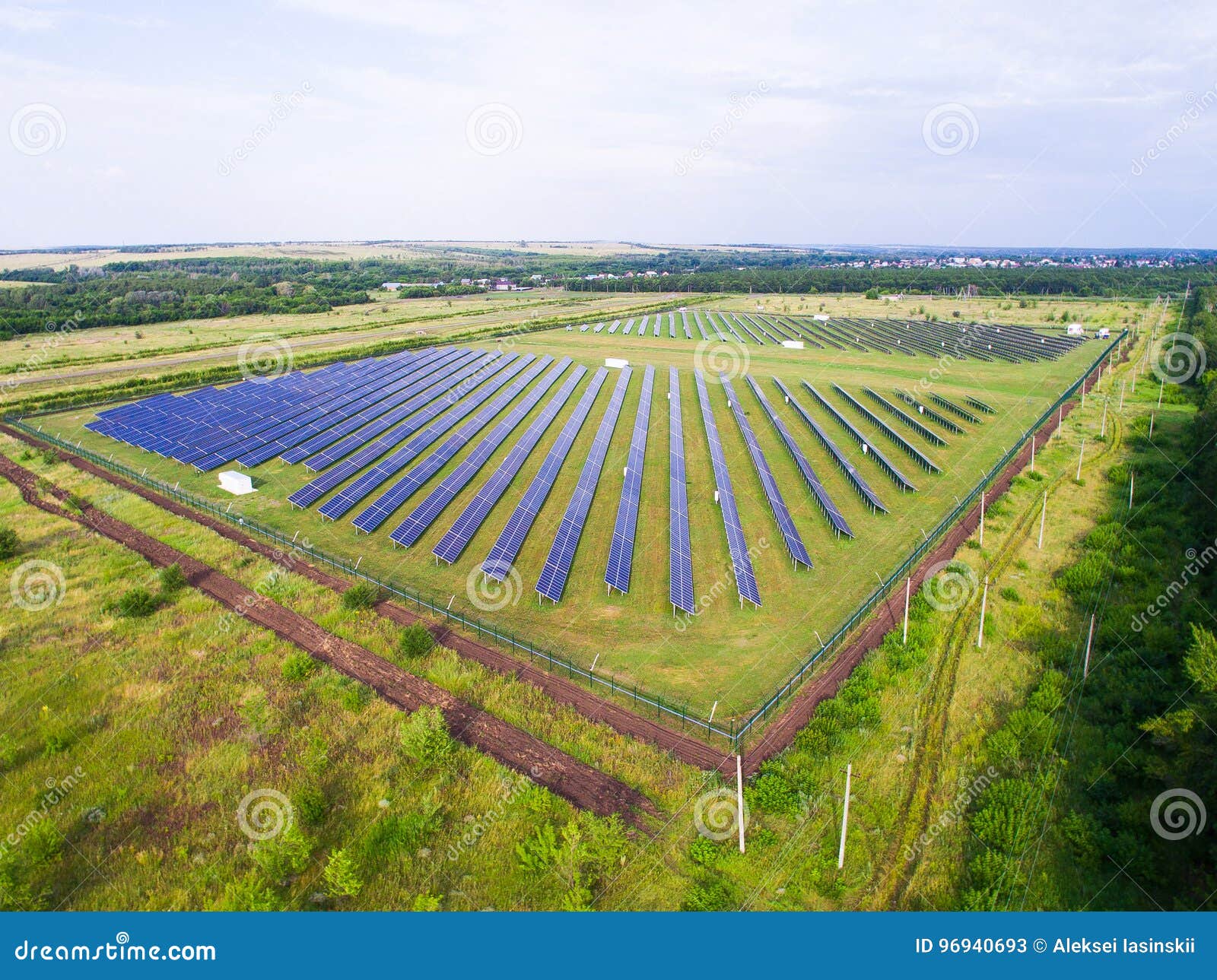 Solar Panels on Green Grass with Blue Sky Stock Image - Image of field ...