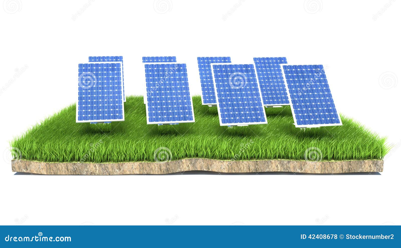 Solar Panels on Green Grass and White Background Stock Illustration ...