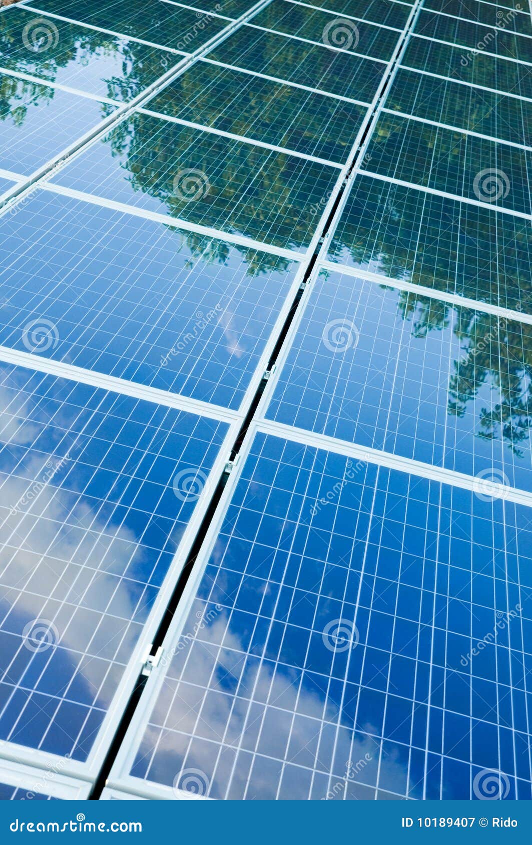 Solar Panels with Green Reflection Stock Image - Image of electrical ...