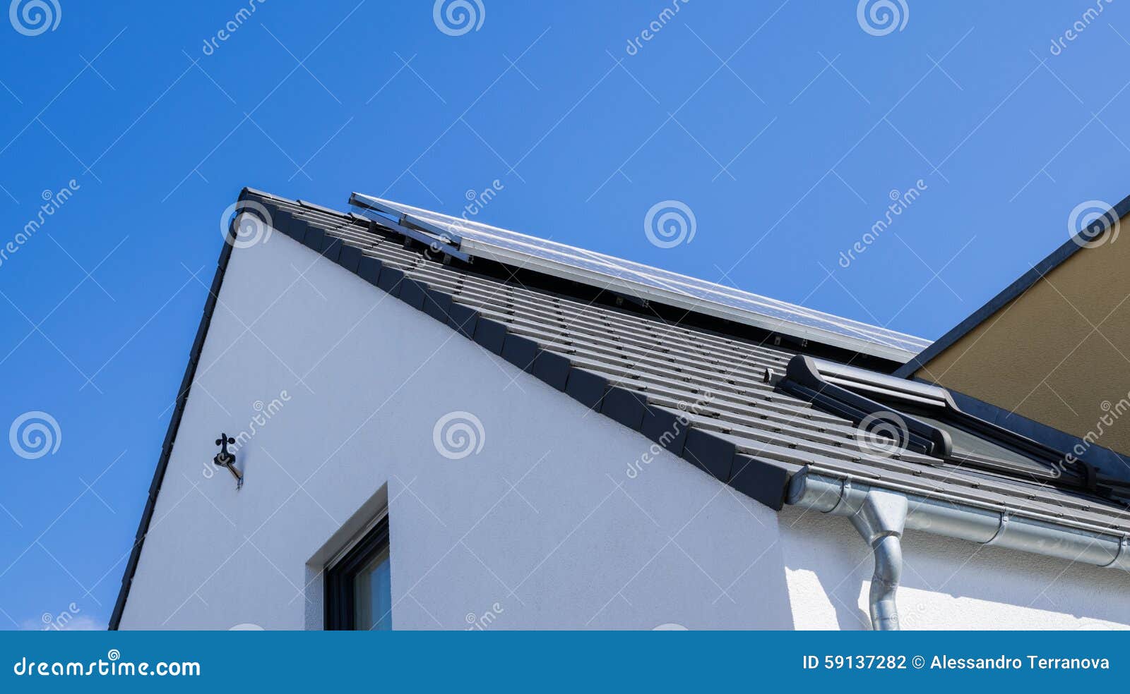 Solar panels and gutters stock photo. Image of inverter - 59137282