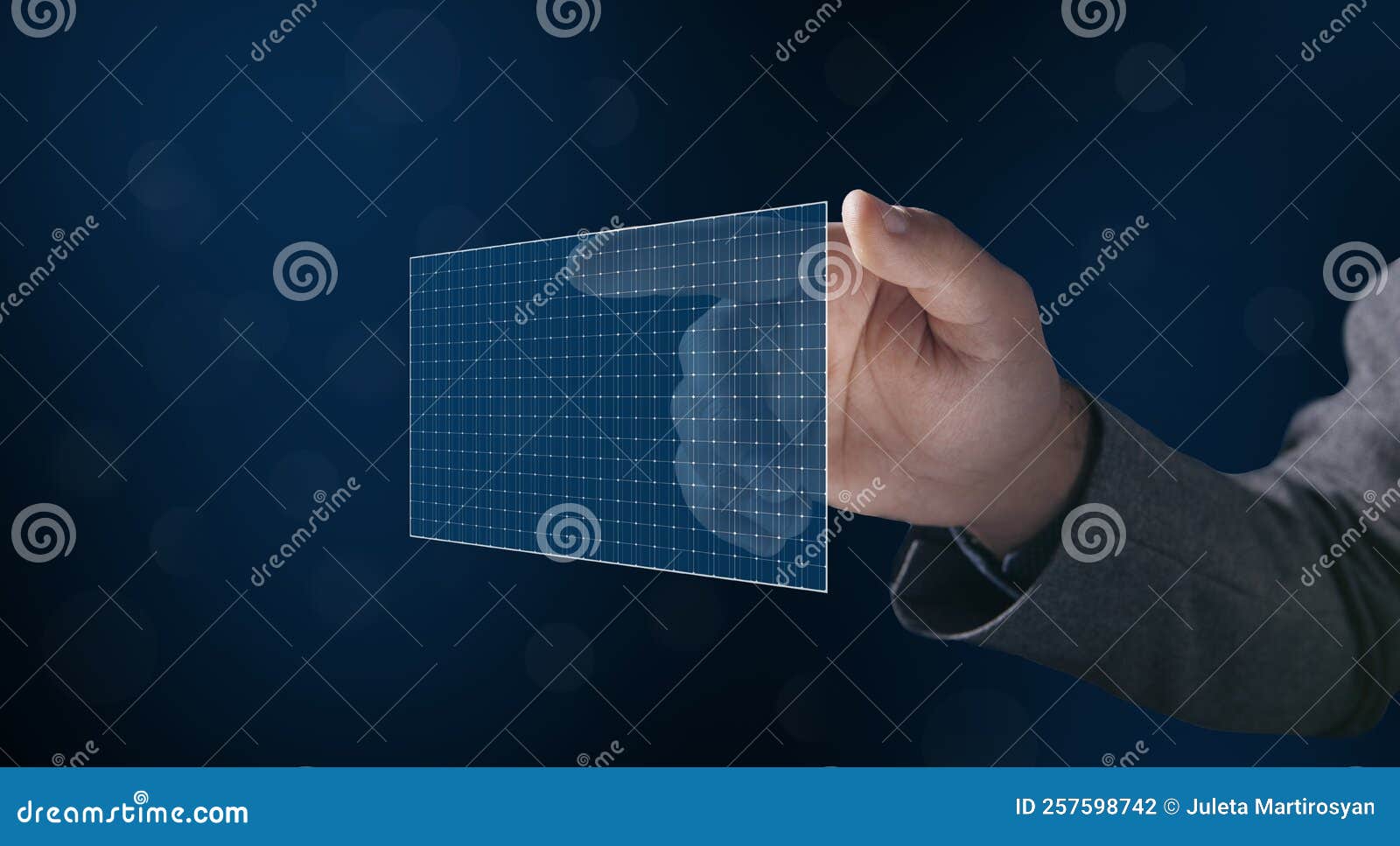 Solar Panels in Hand. Man Tapping on the Screen Stock Photo - Image of ...
