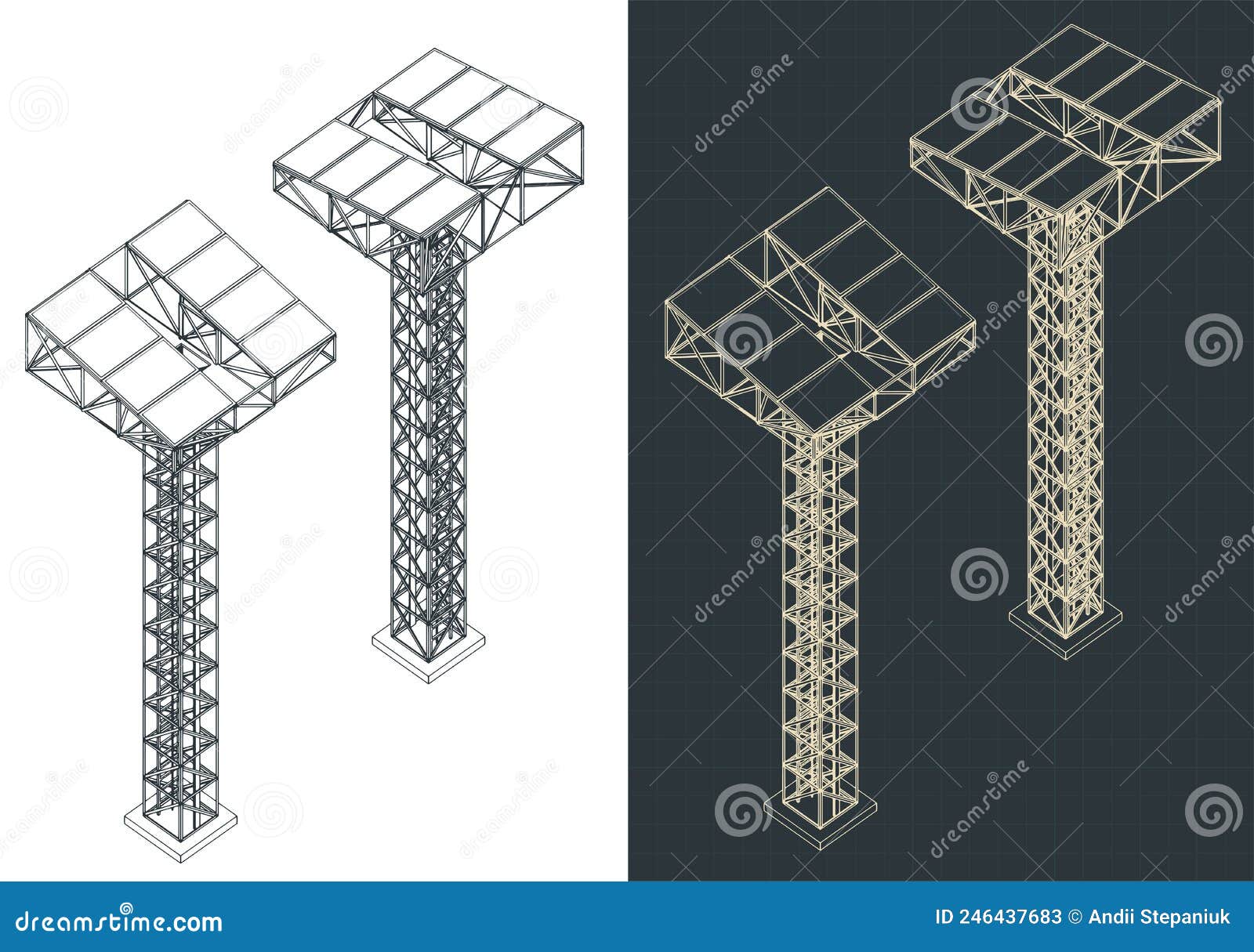 Solar Panels on a High Farm Isometric Blueprints Stock Vector ...