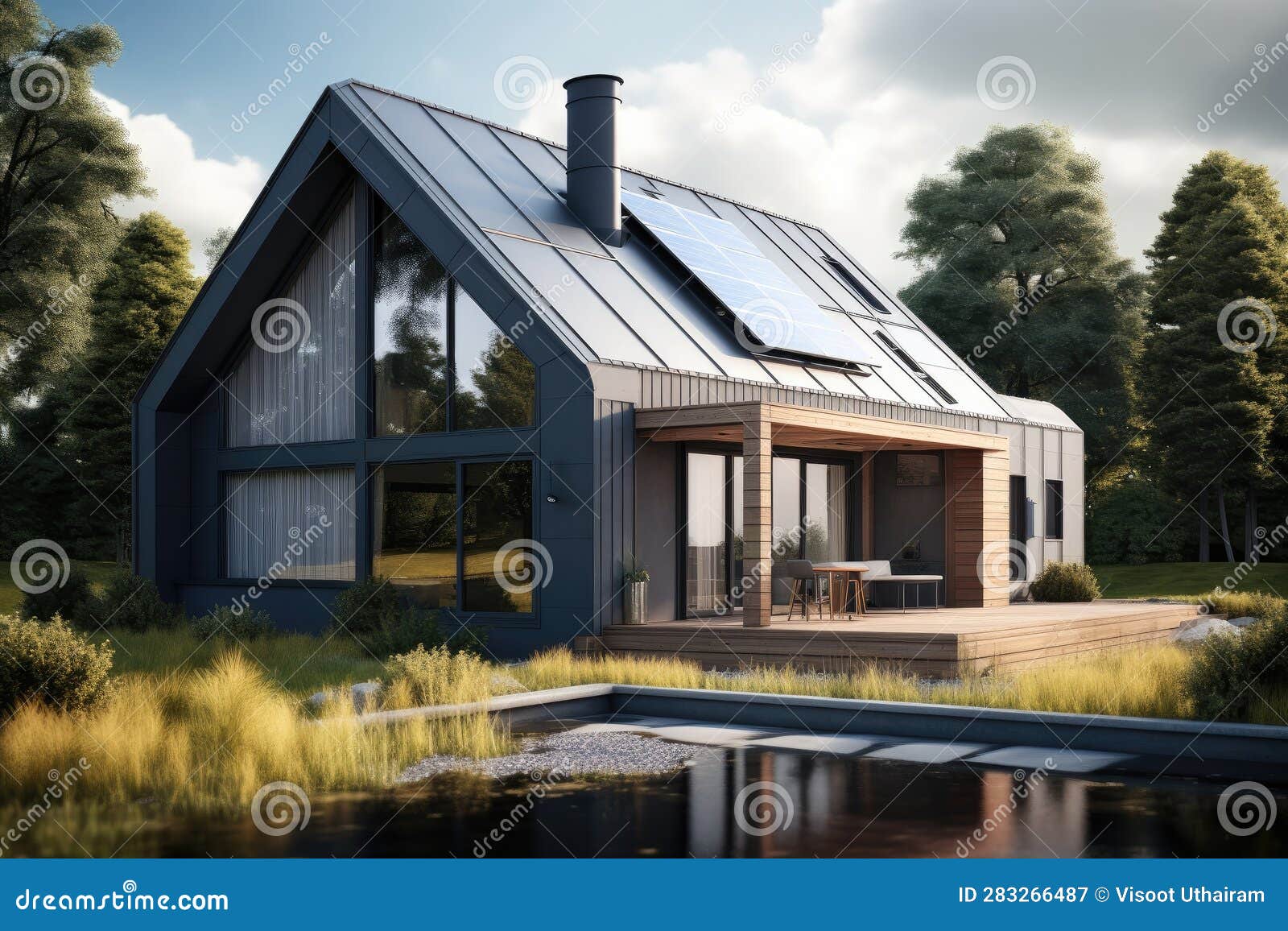 Solar Panels with House, Ecological Environment Concept, Passive House ...