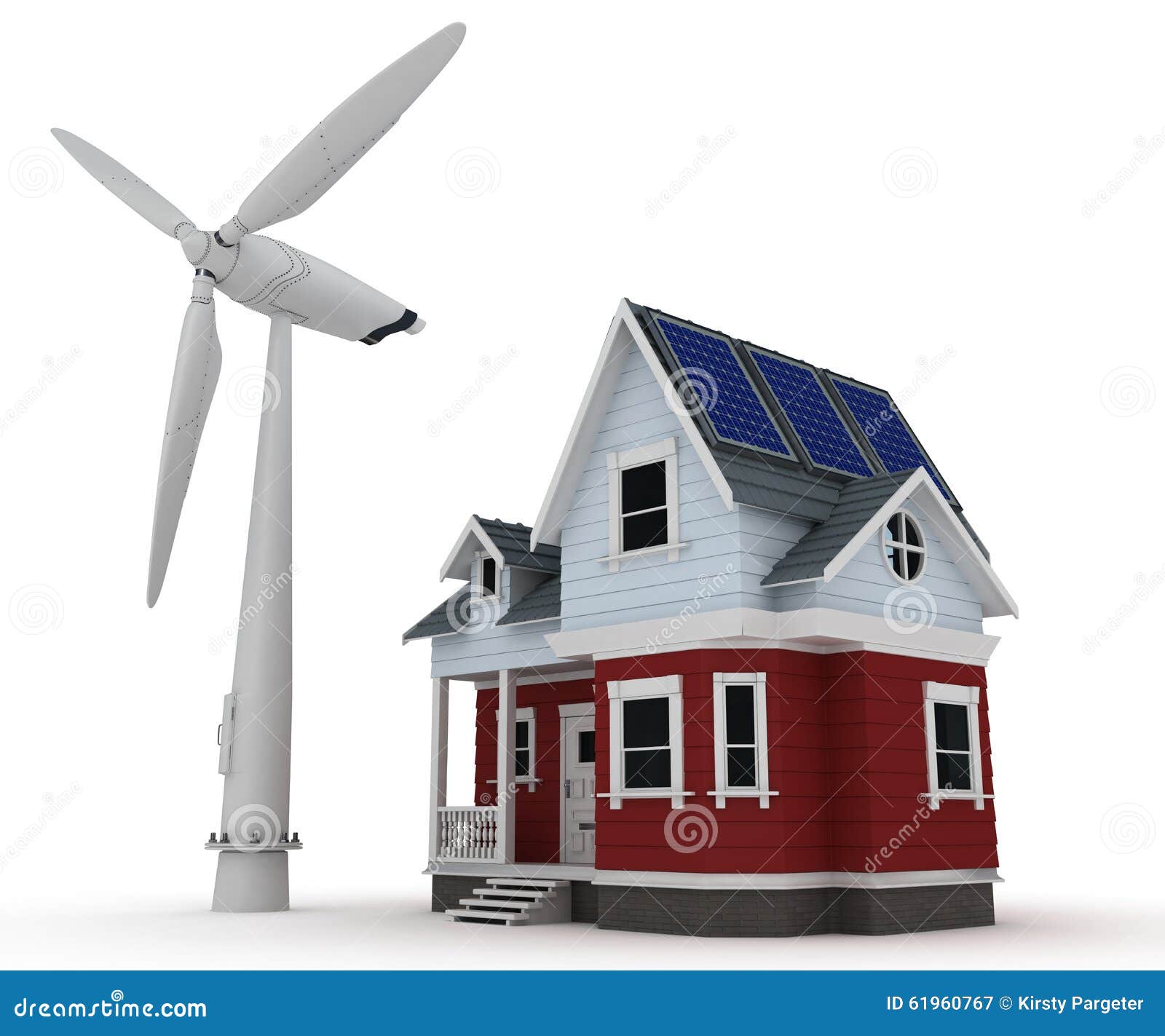 Solar Panels on a House with Wind Turbine Stock Illustration ...