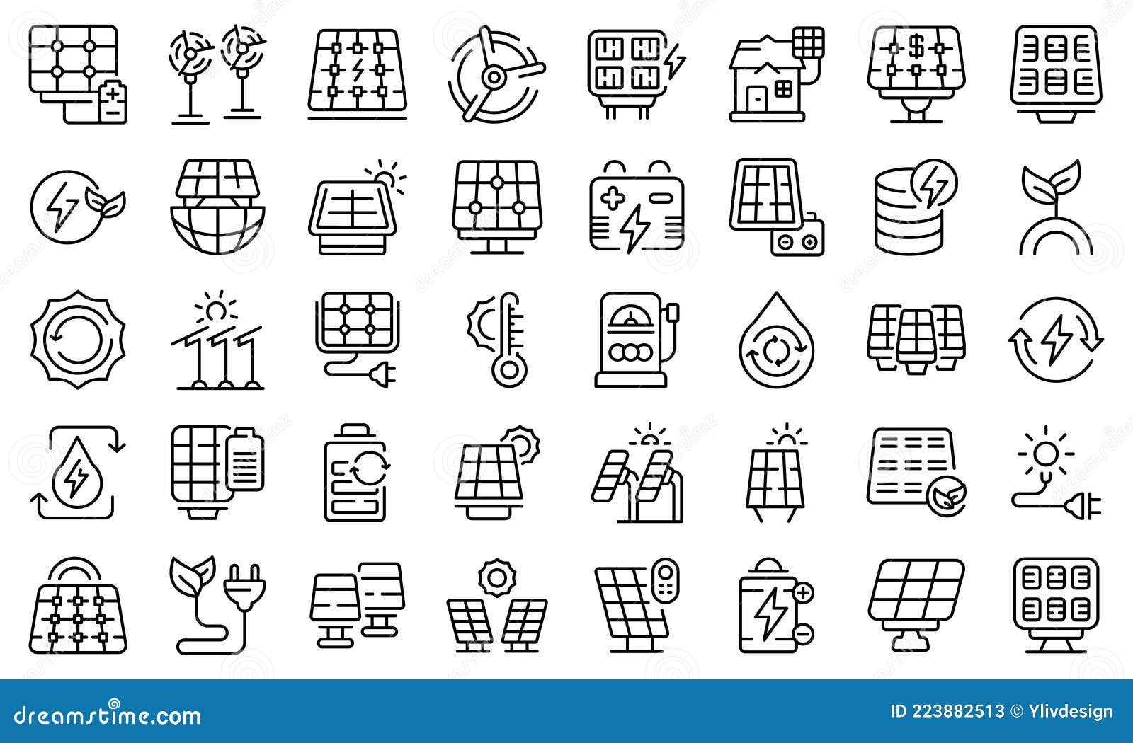 Solar Panels Icons Set Outline Vector. Invertor Solar Energy Stock ...