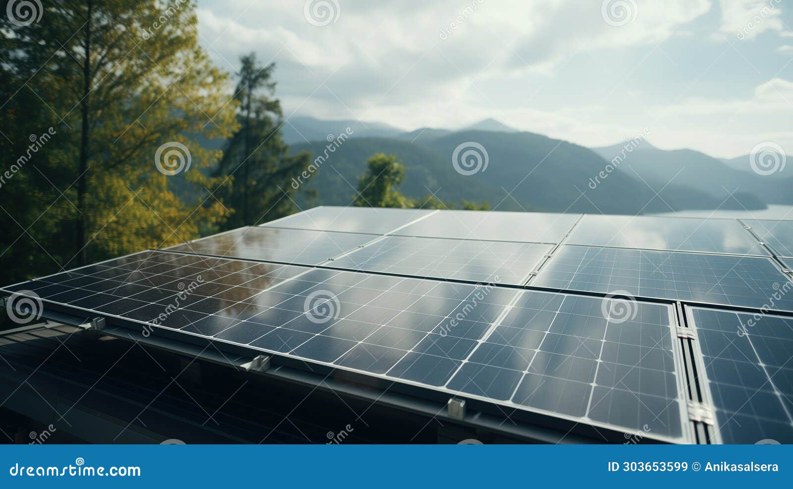 Solar Panels Installed in a Natural Area with Mountains and Trees ...
