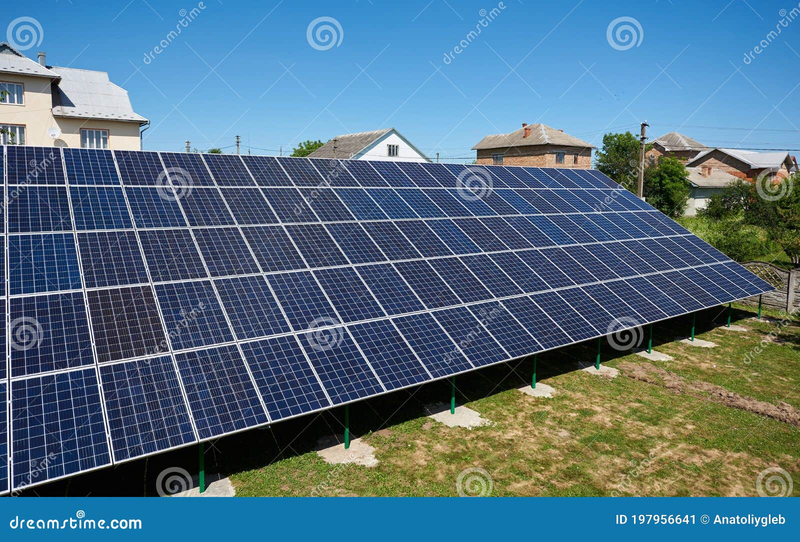 Solar Panels Installed on Outdoors Opened Space Sideview. Stock Image ...