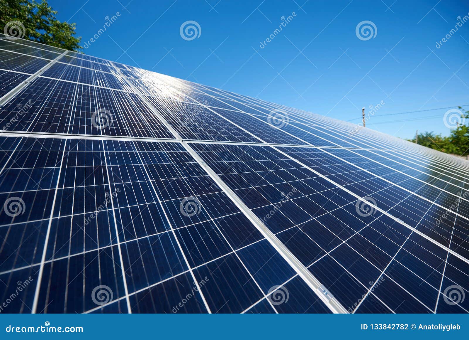 Solar Panels Installed on Outdoors Opened Space Sideview. Stock Photo ...