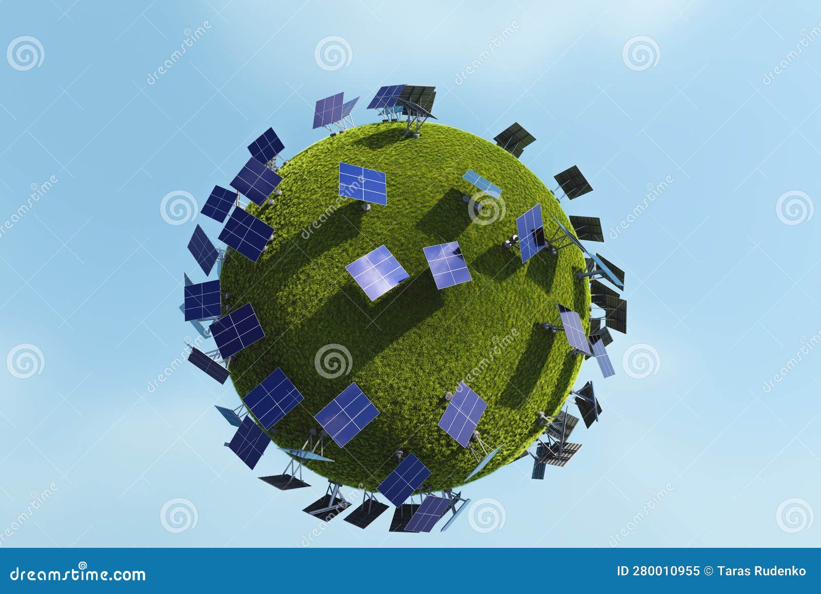 Solar Panels Installed Randomly on a Green Sphere Stock Illustration ...