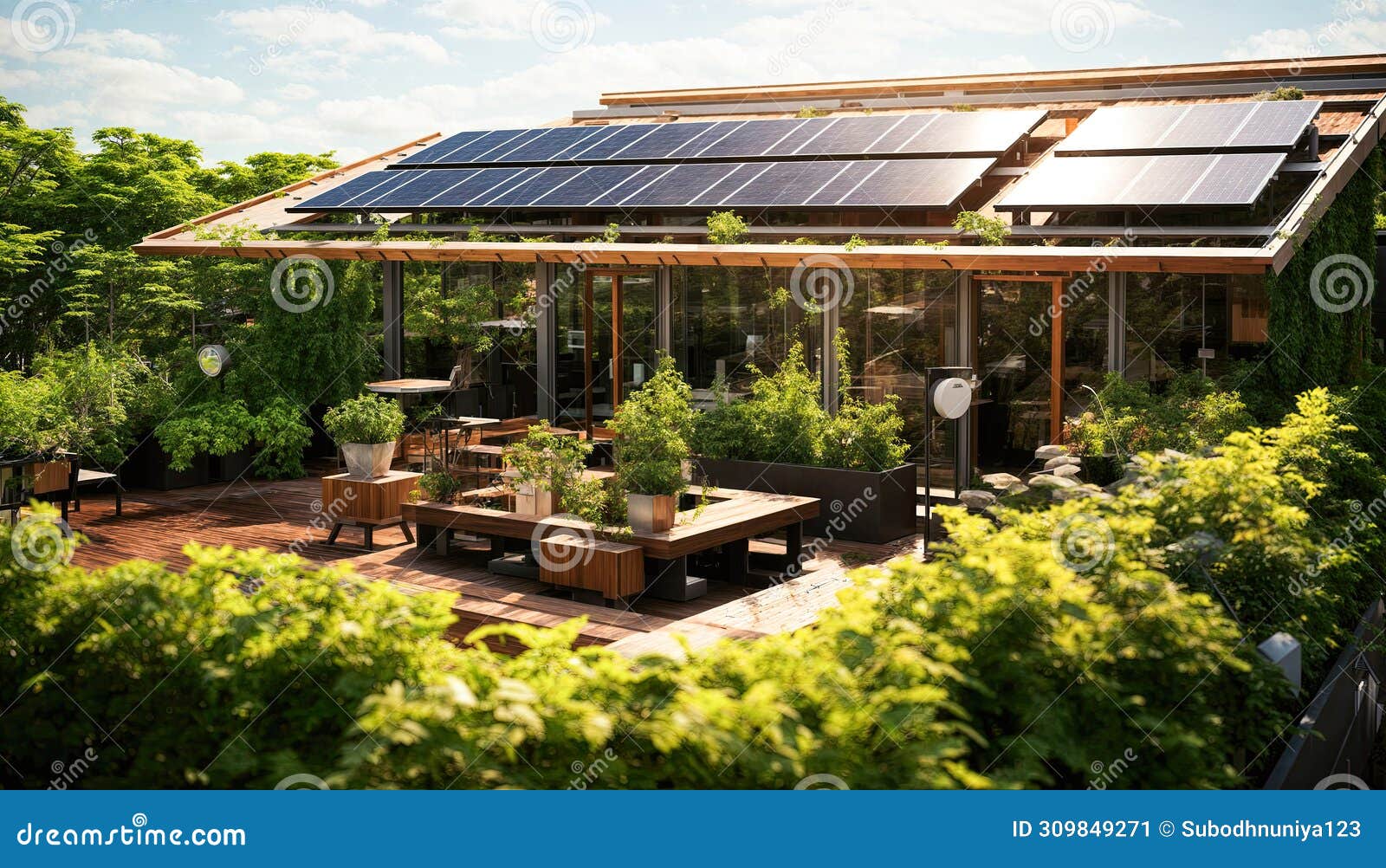Solar Panels Installed on the Roof of a House with a Terrace Stock ...