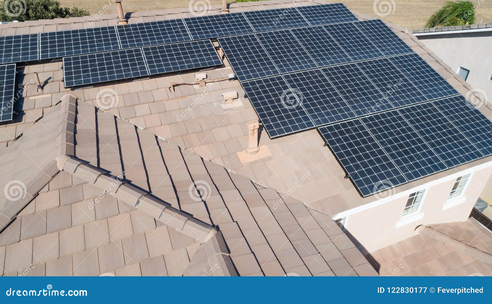Solar Panels Installed on Roof of Large House Stock Image - Image of ...
