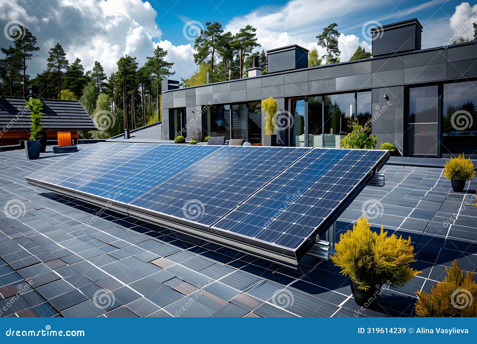 Solar Panels Installed on the Roof Rooftop of a Residential Modern ...