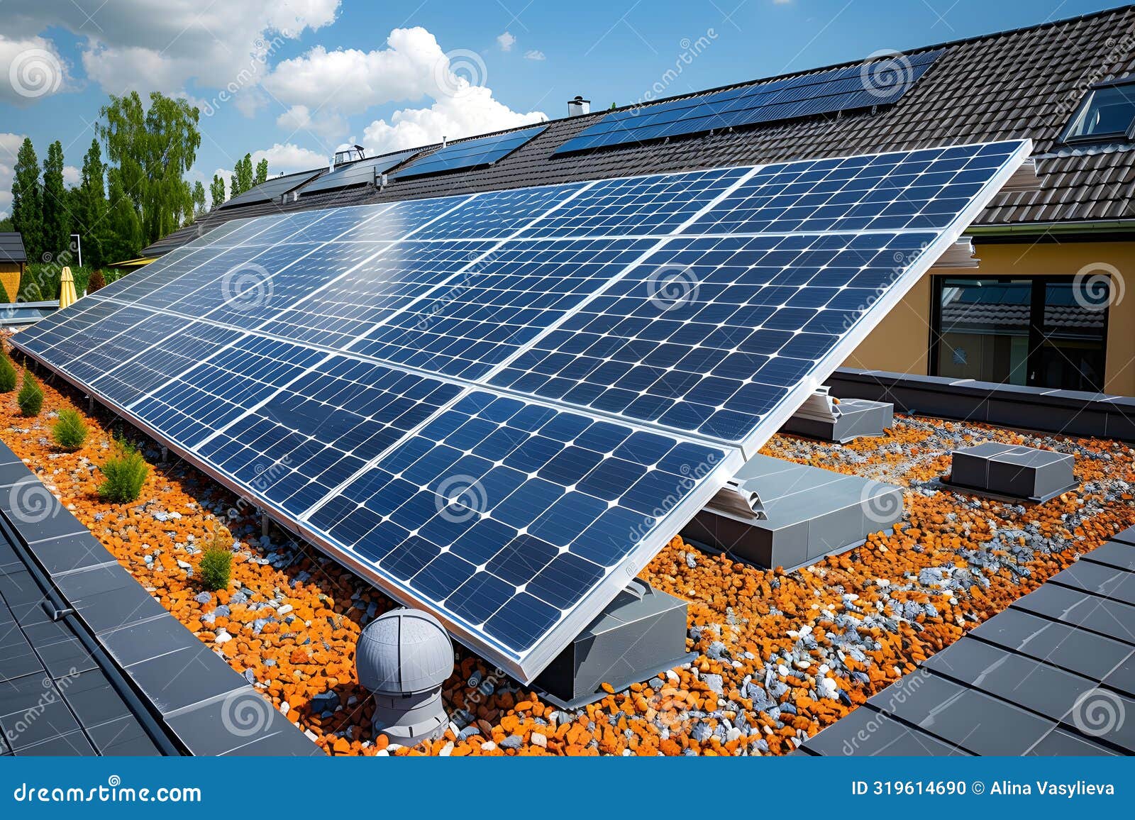 Solar Panels Installed on the Roof Rooftop of a Residential Modern ...