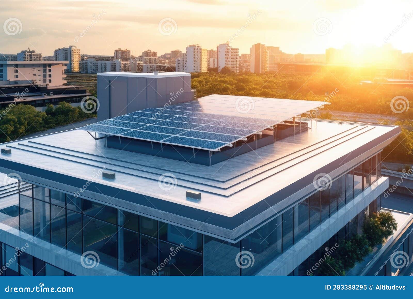Solar Panels Installed on a Rooftop of a Modern Building Stock Image ...