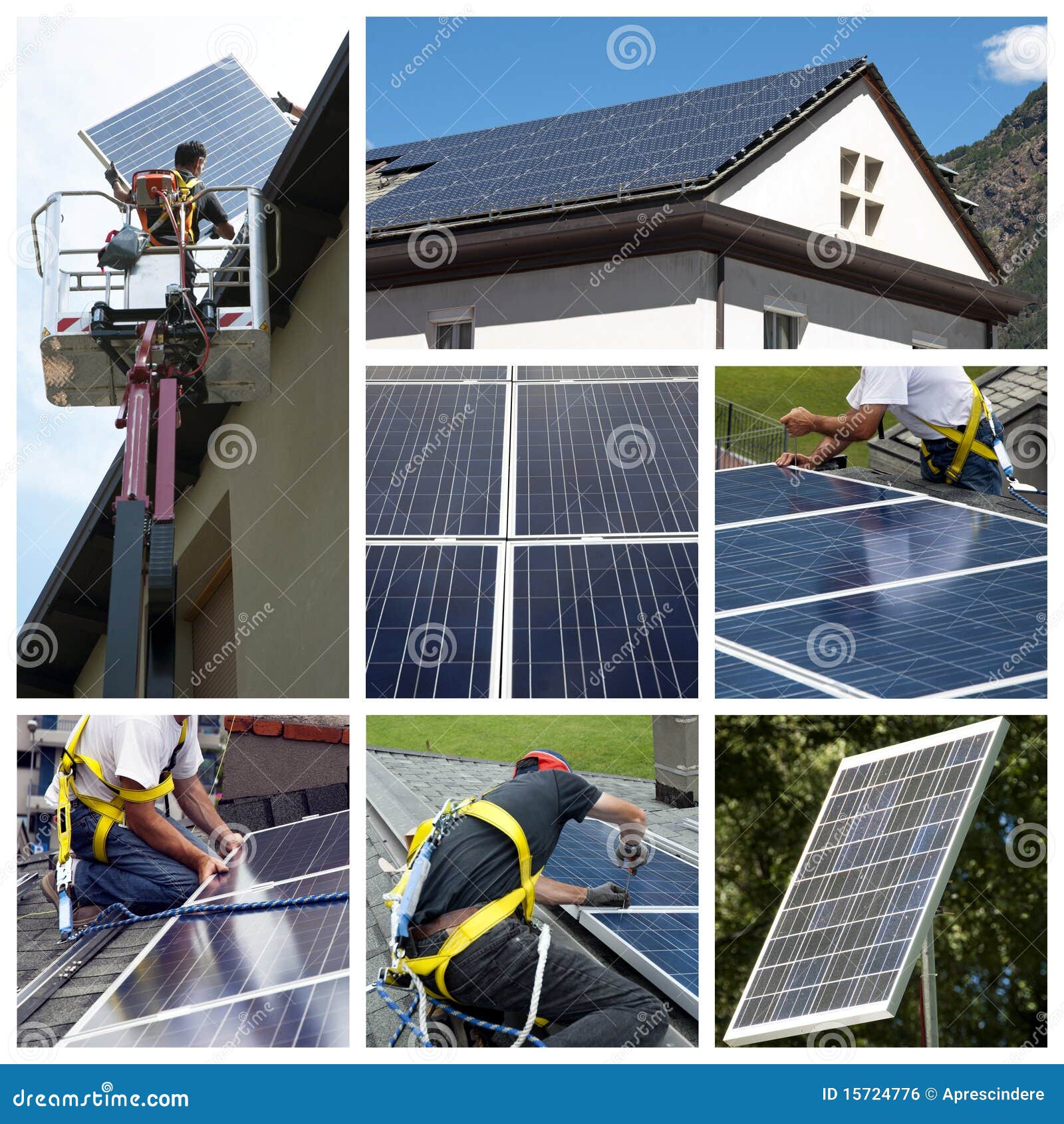Solar Panels Installing Collage Stock Photo - Image of charge, energy ...