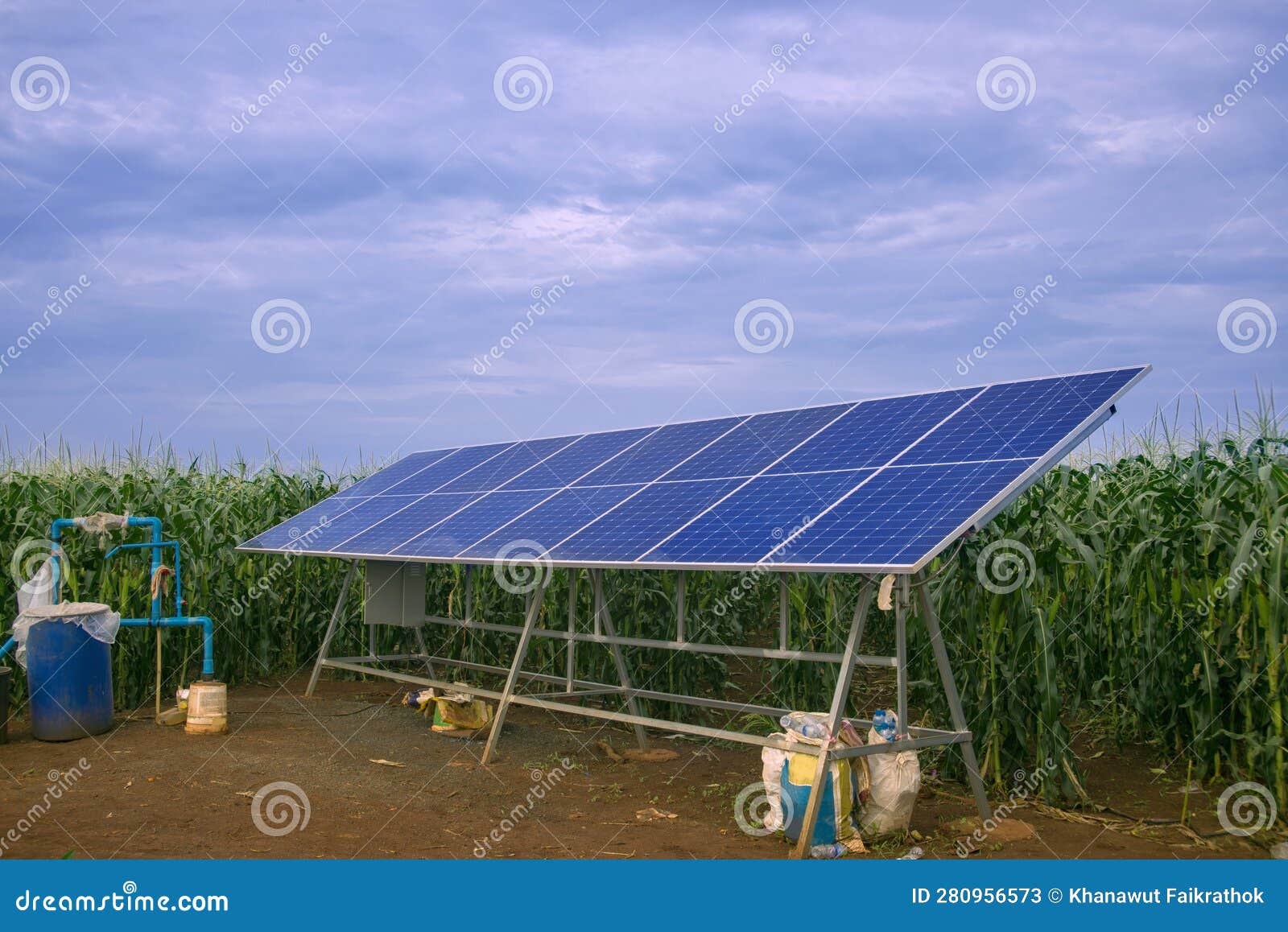 Solar Panels for Irrigation Systems in Farmer S Corn Fields Stock Image ...