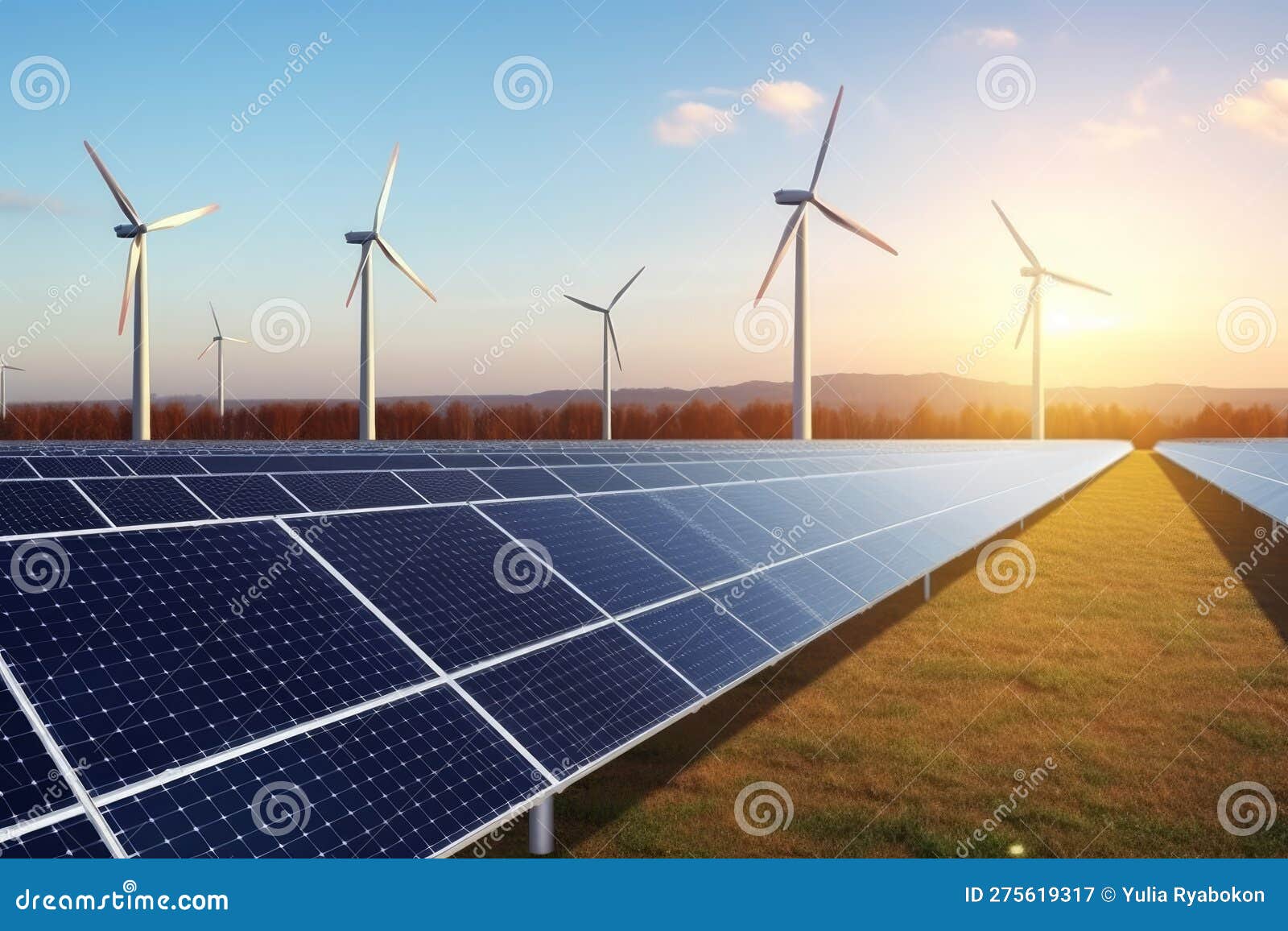 Solar Panels Landscape. Generate Ai Stock Illustration - Illustration ...