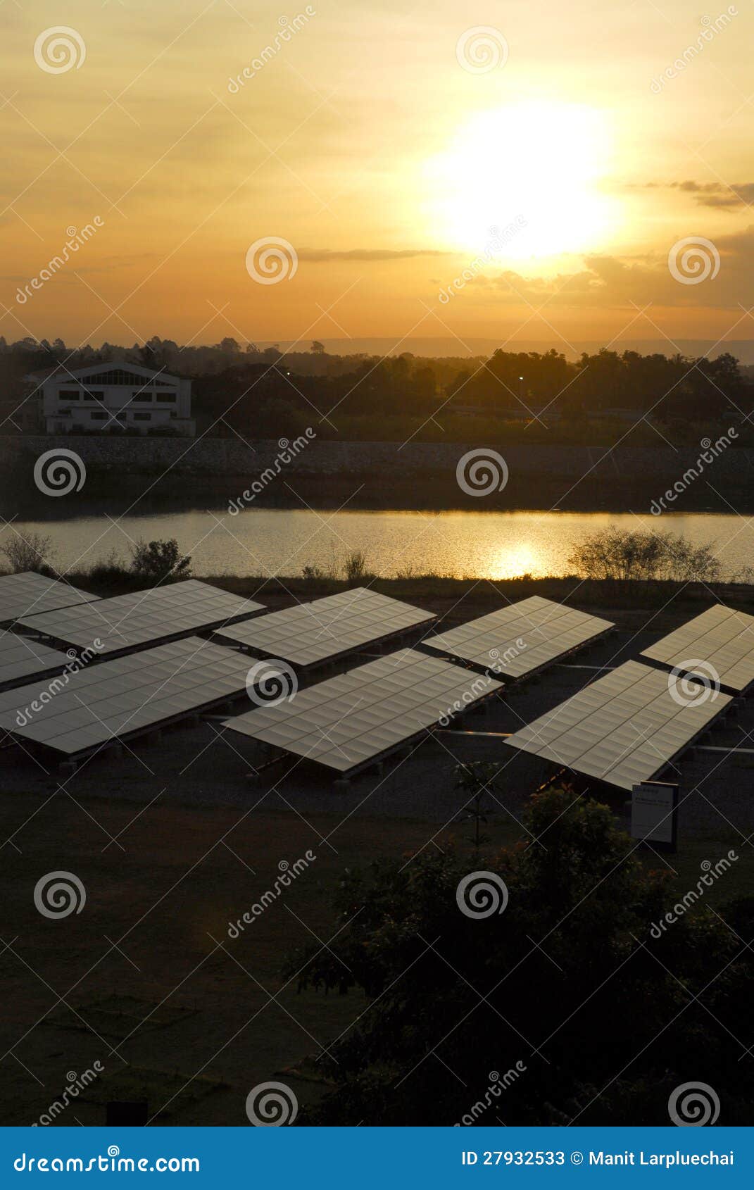 Solar Panels-Large Photovoltaic System at Dawn . Stock Image - Image of ...