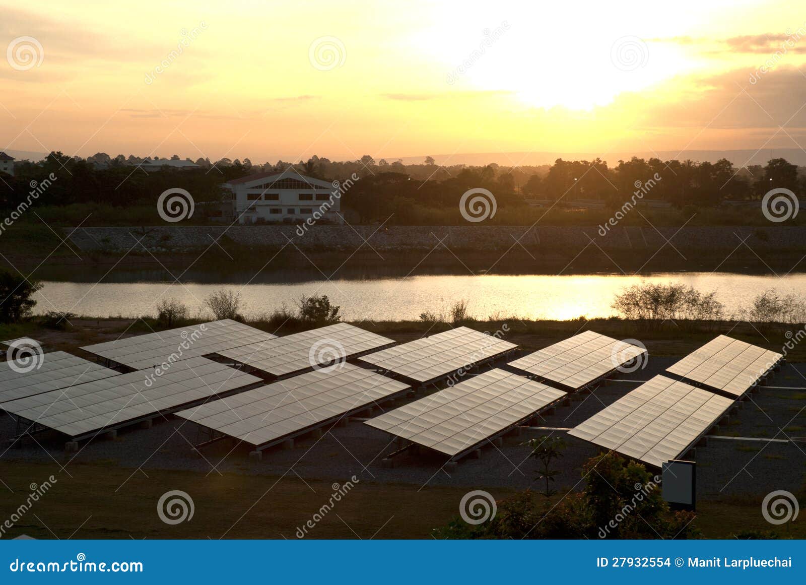 Solar Panels-Large Photovoltaic System at Dawn . Stock Photo - Image of ...