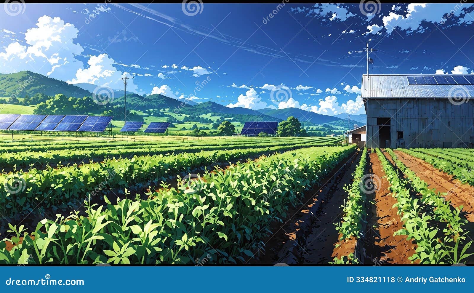 Solar Panels and Lush Green Fields in a Countryside Setting with Clear ...