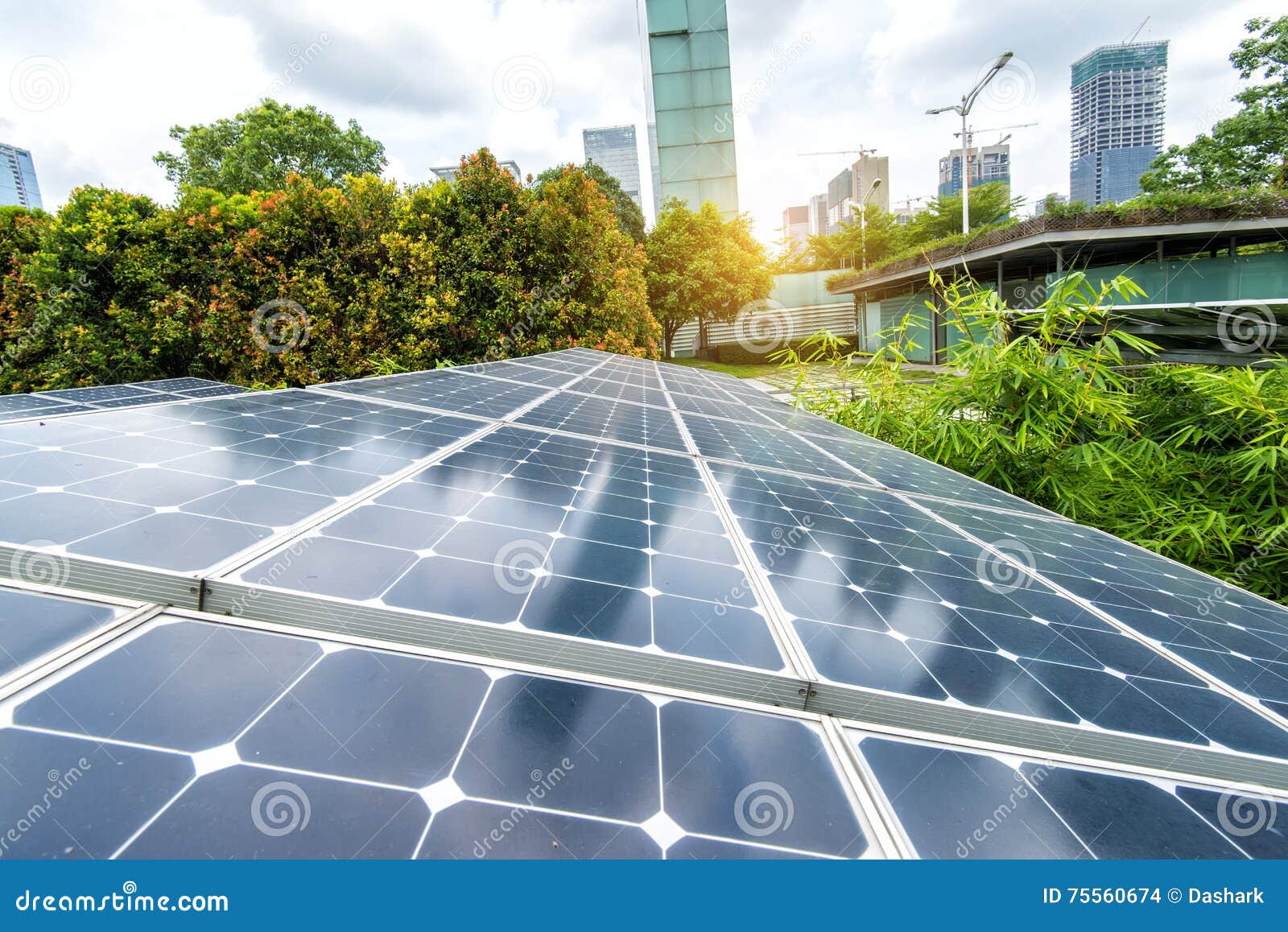 Solar Panels in Modern City Stock Photo - Image of alternative ...