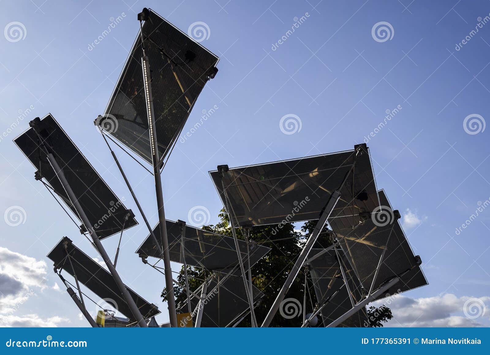 Solar Panels Mounted in the Form of Decorative Tree. Street Functional ...