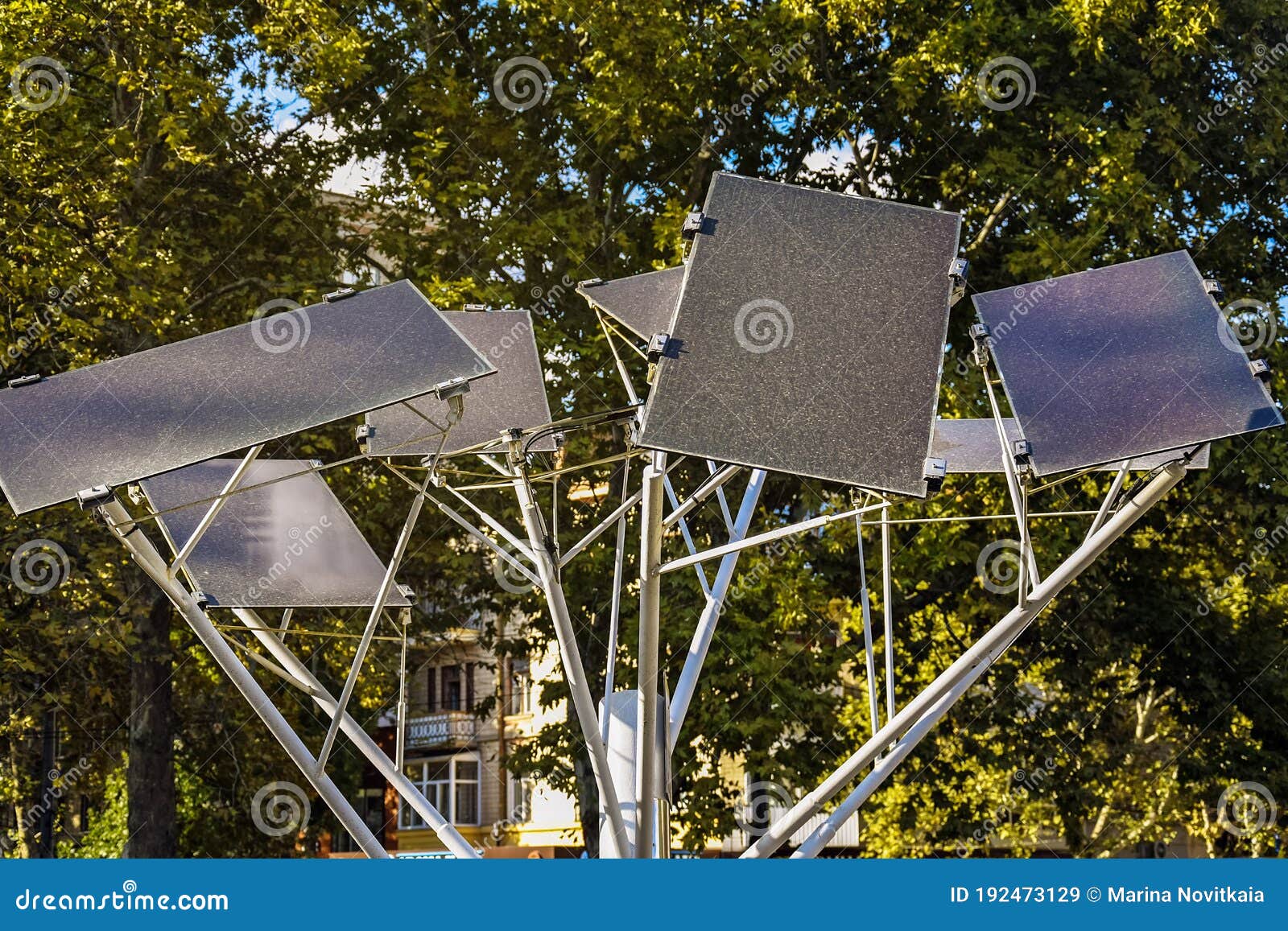 Solar Panels Mounted in Form of Decorative Tree. Street Functional ...