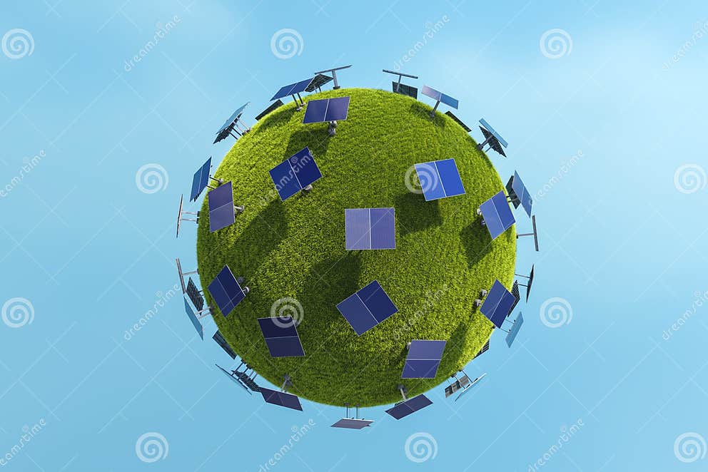 Solar Panels Mounted on a Green Sphere Stock Illustration ...