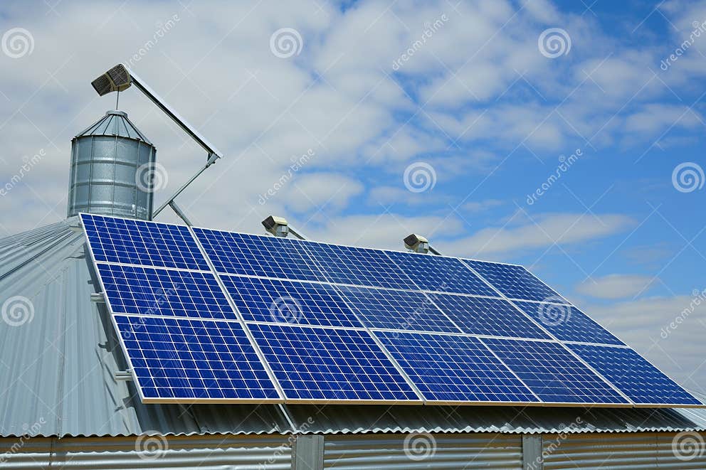 Solar Panels Mounted on Top of a Grain Silo Stock Photo - Image of silo ...