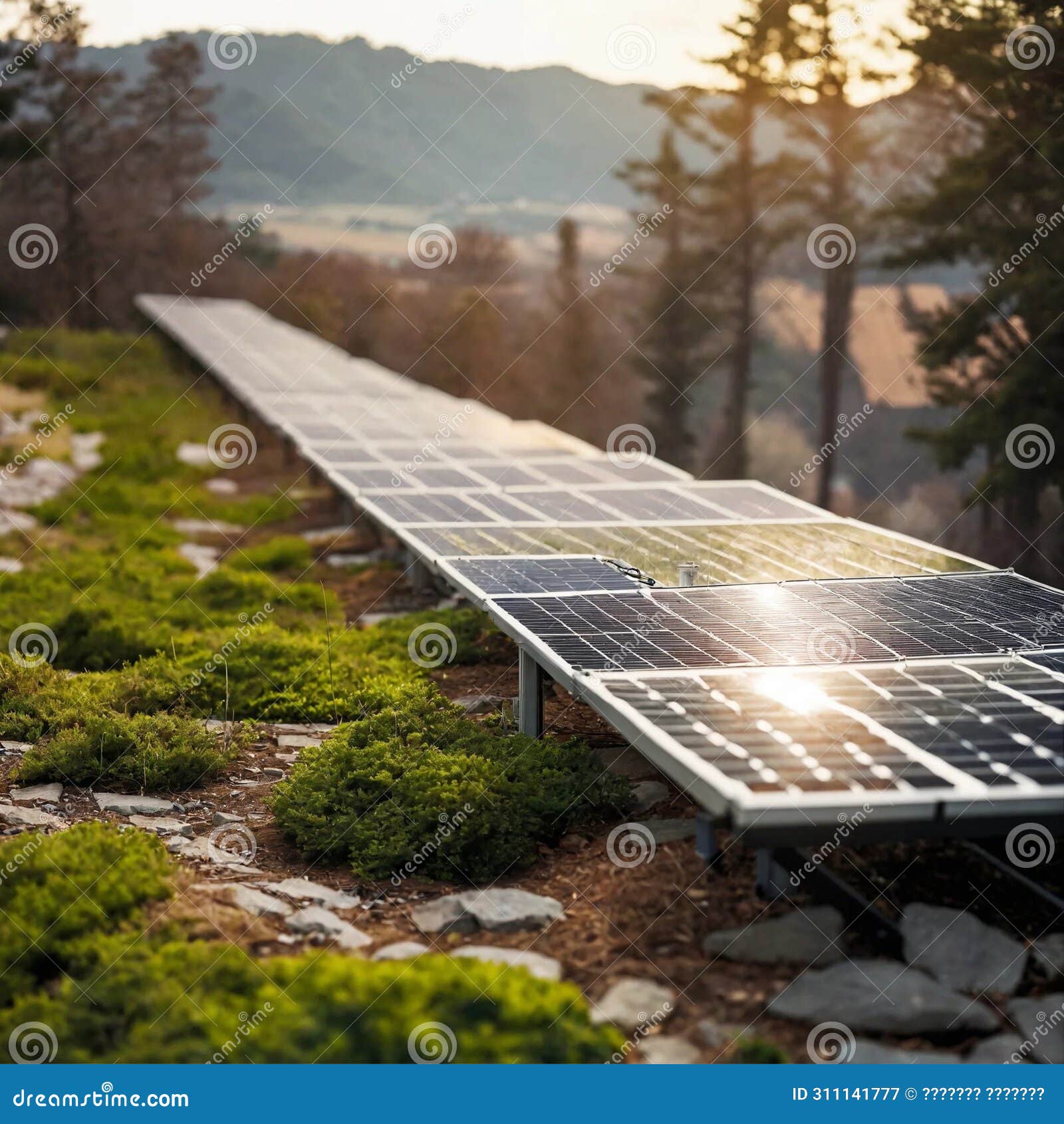 Solar Panels in Nature, Alternative Energy Stock Illustration ...