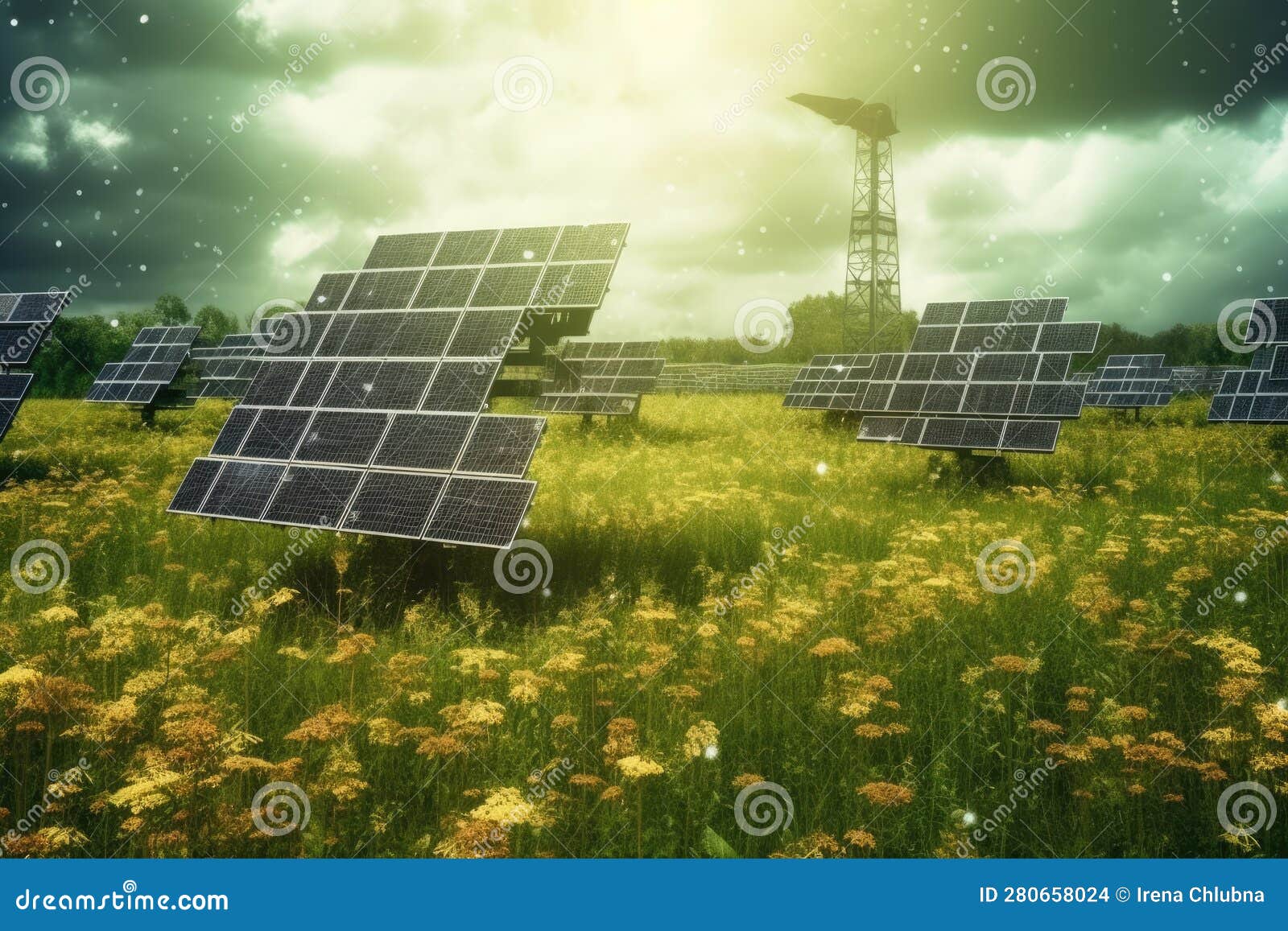 Solar Panels in Nature. Generative AI Stock Illustration - Illustration ...