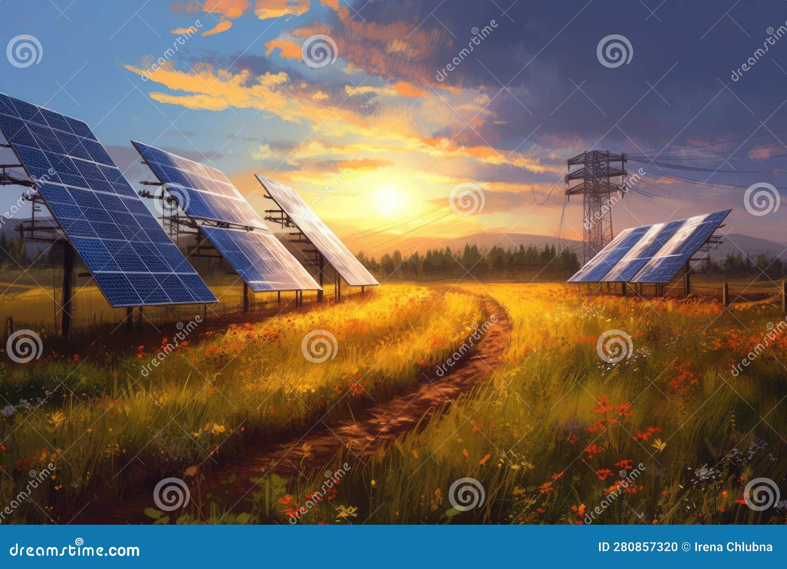 Solar Panels in Nature. Generative AI Stock Illustration - Illustration ...