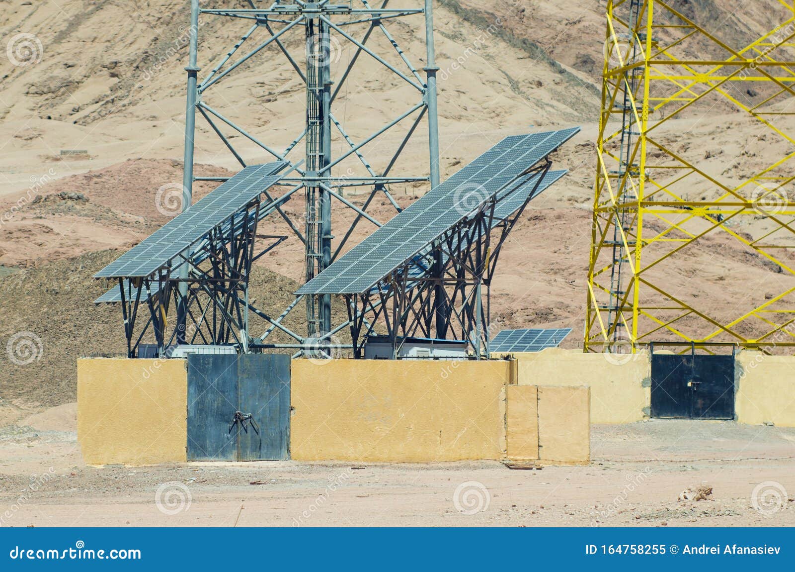 Solar Panels Near a Telecommunication Tower in the Mountains of Egypt ...