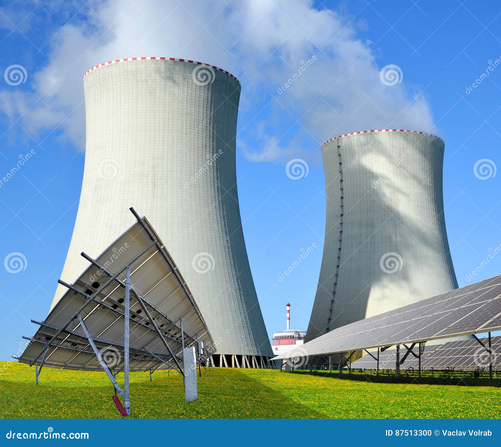 Solar Panels and Nuclear Power Plant. Stock Photo - Image of ecological ...