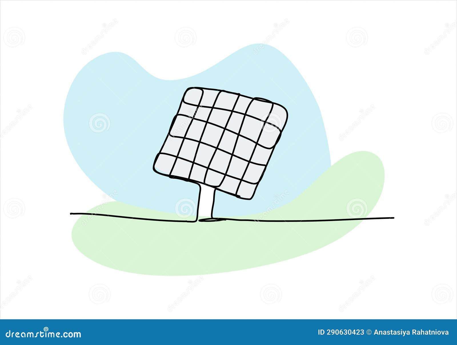 Solar Panels One Line Drawing Colored with Pastel Colors. Vector ...