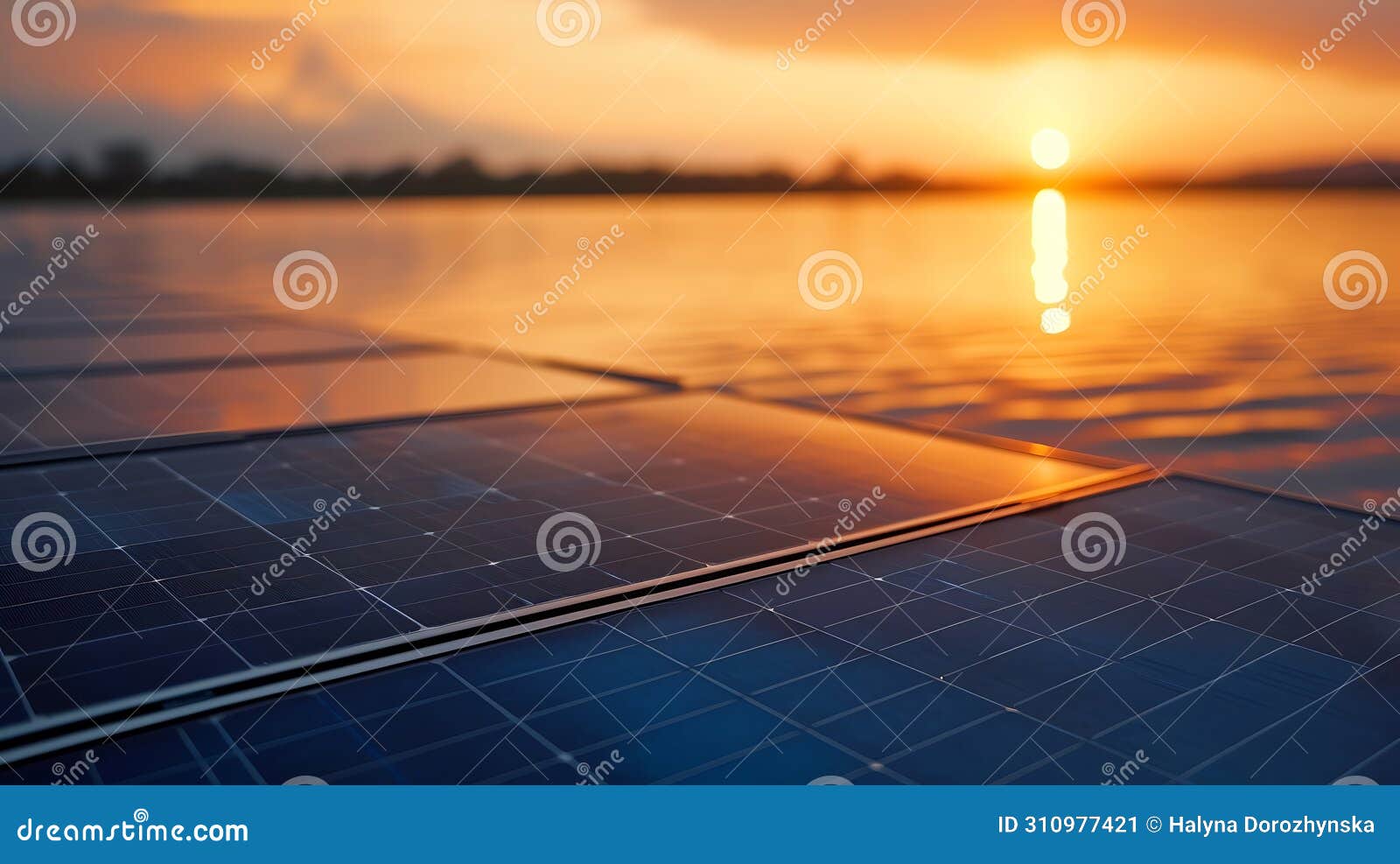 Solar Panels Over Water. Generative AI Stock Illustration ...