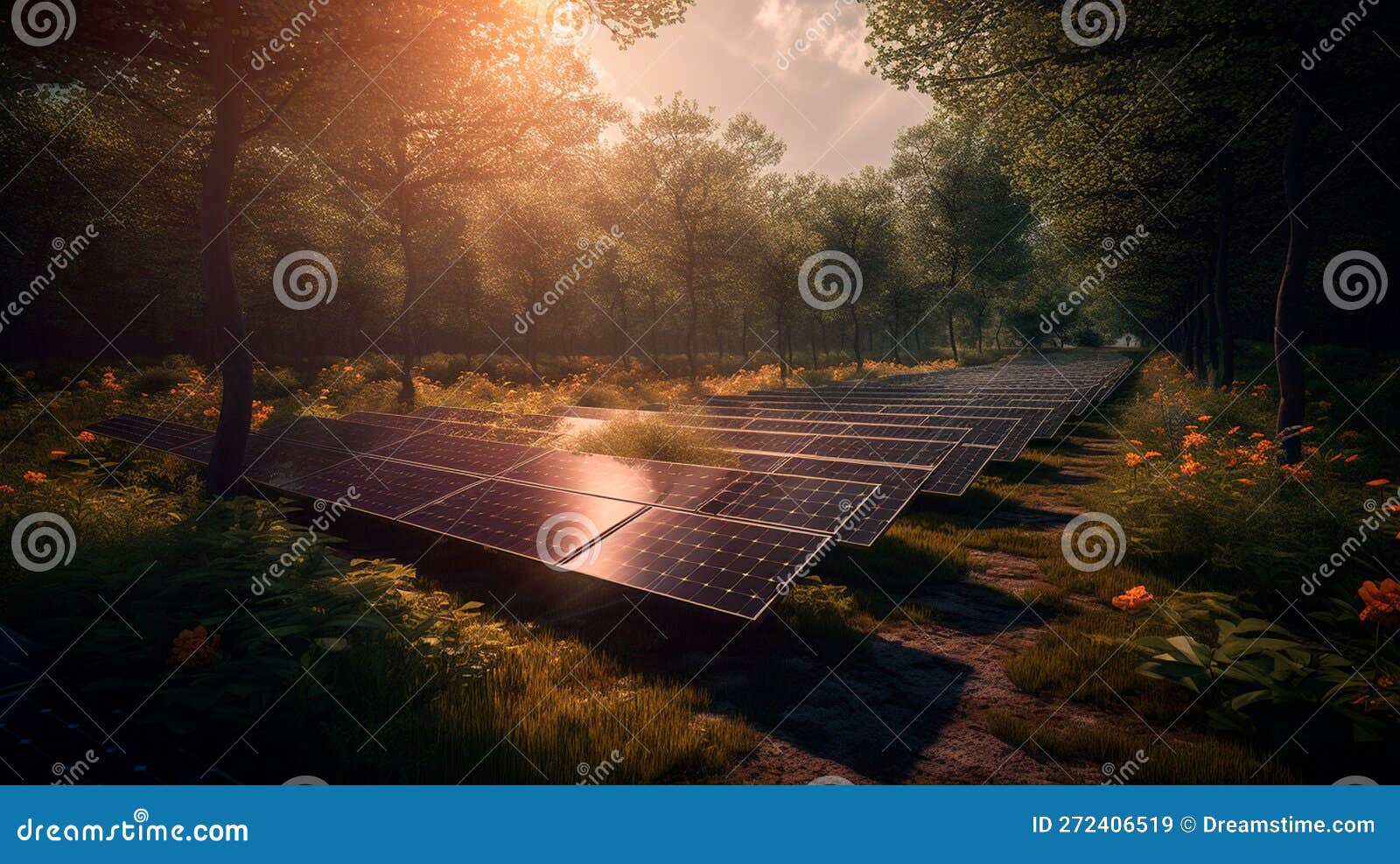 Solar Panels Park. Generative AI Stock Illustration - Illustration of ...
