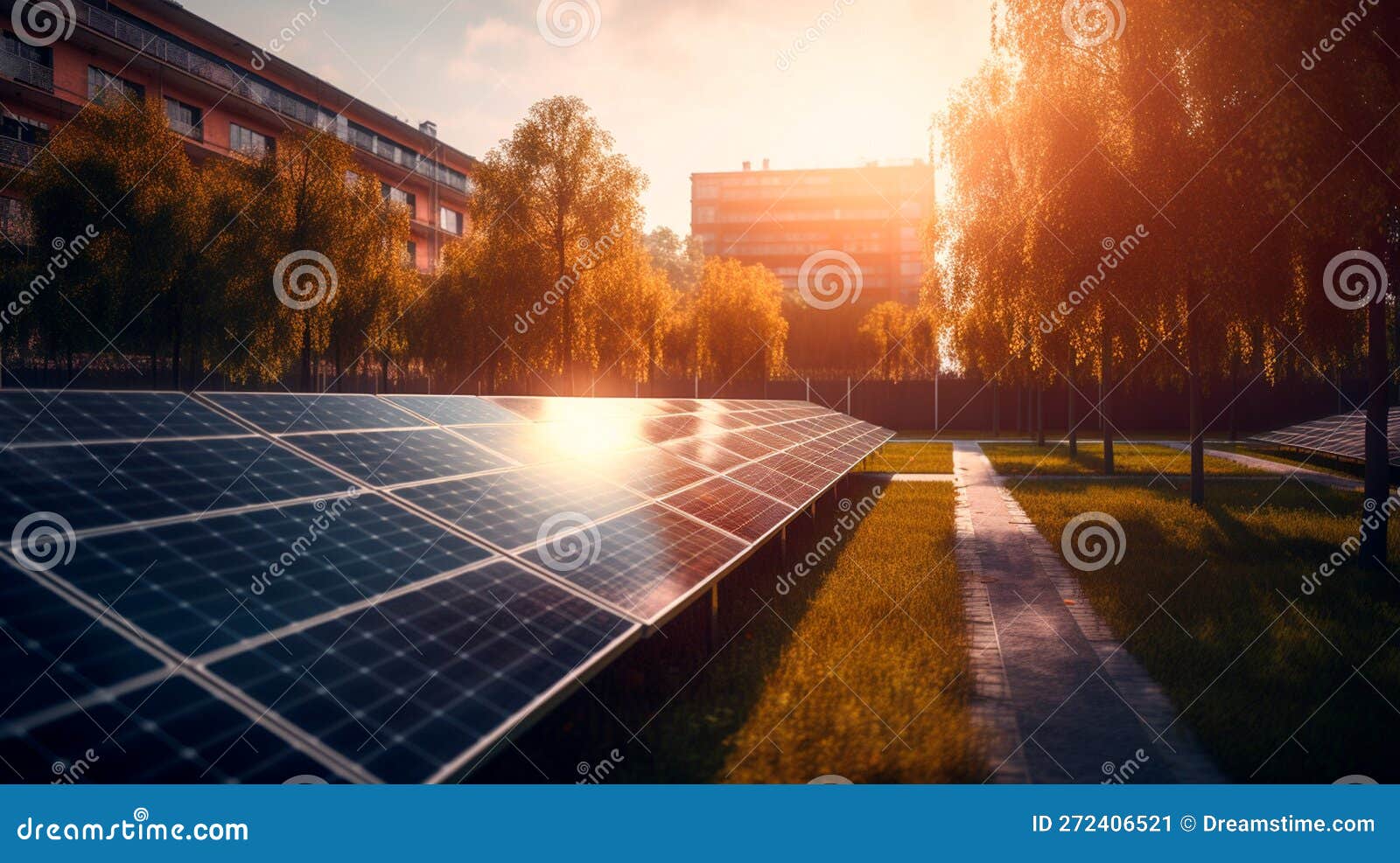 Solar Panels Park. Generative AI Stock Illustration - Illustration of ...