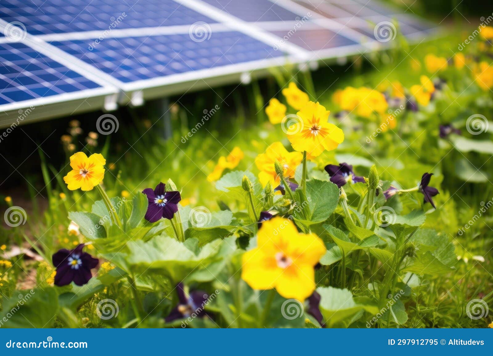 Solar Panels in a Patch of Wildflowers Stock Image - Image of solar ...