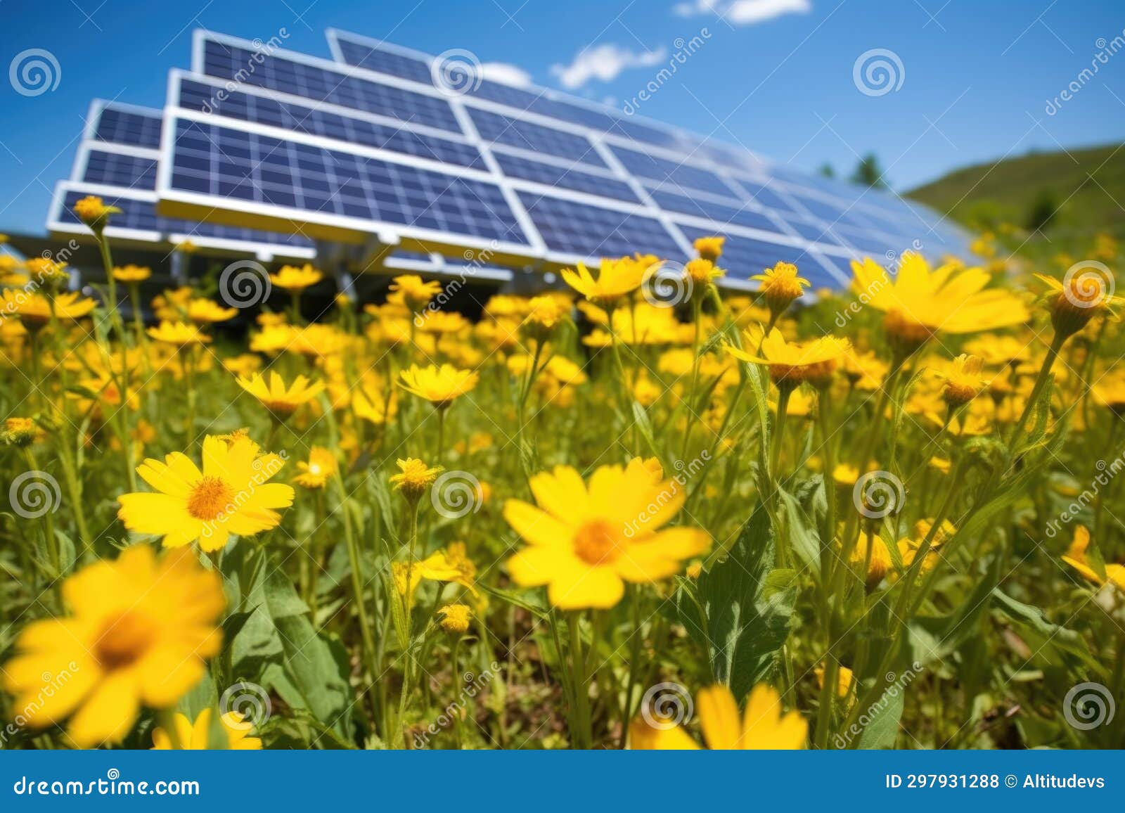 Solar Panels in a Patch of Wildflowers Stock Photo - Image of power ...
