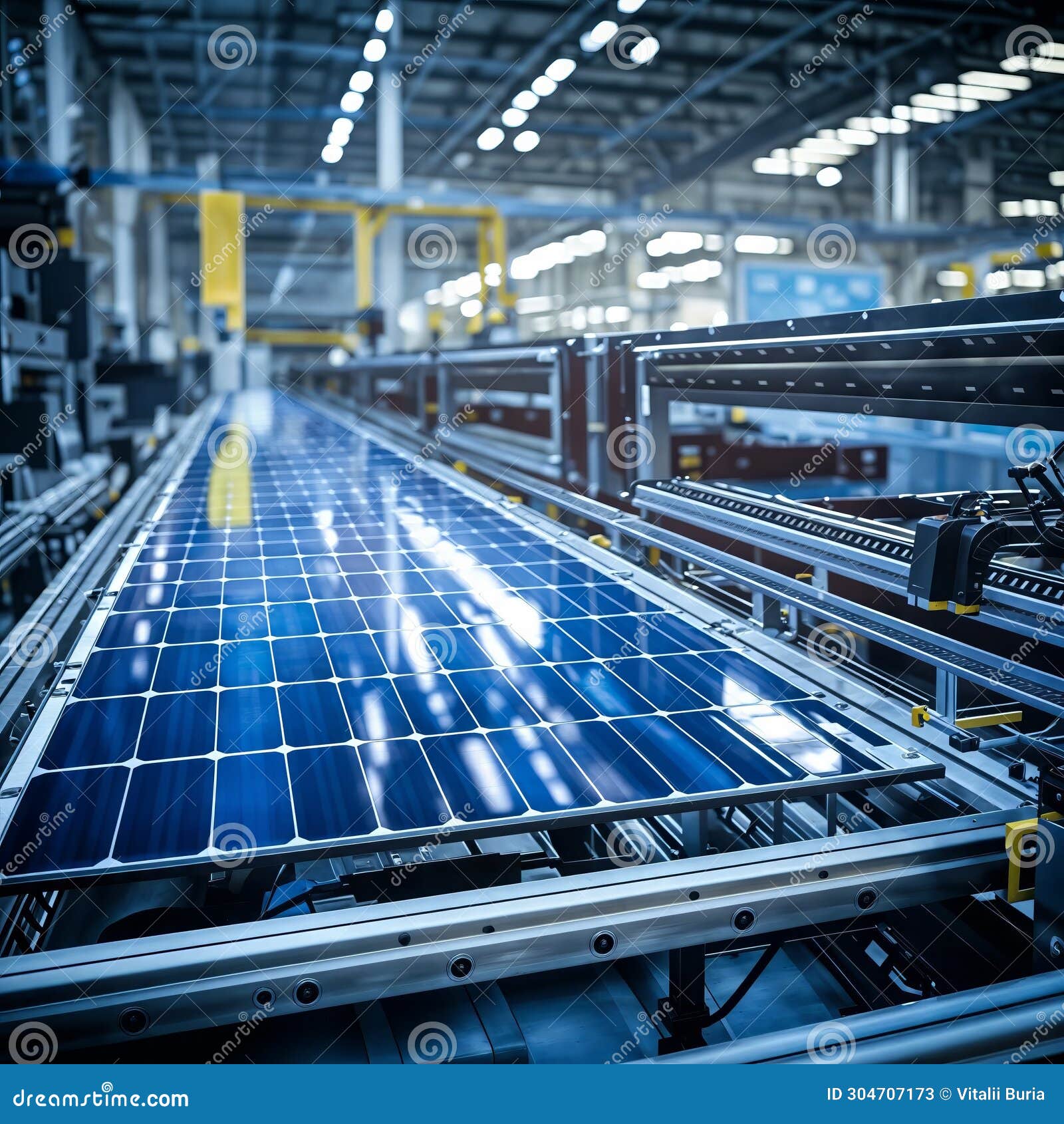 Solar Panels Progress on a Conveyor Belt within a Factory Setting ...