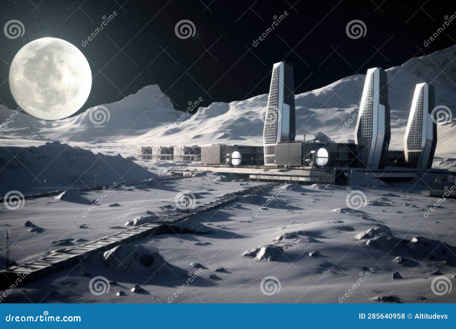 Lunar Base With Earth In The Background Royalty-Free Stock Photo ...