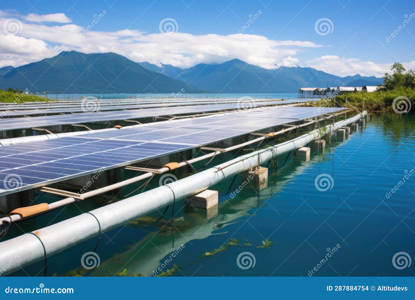 Solar Panels Powering a Sustainable Fish Farm Stock Illustration ...
