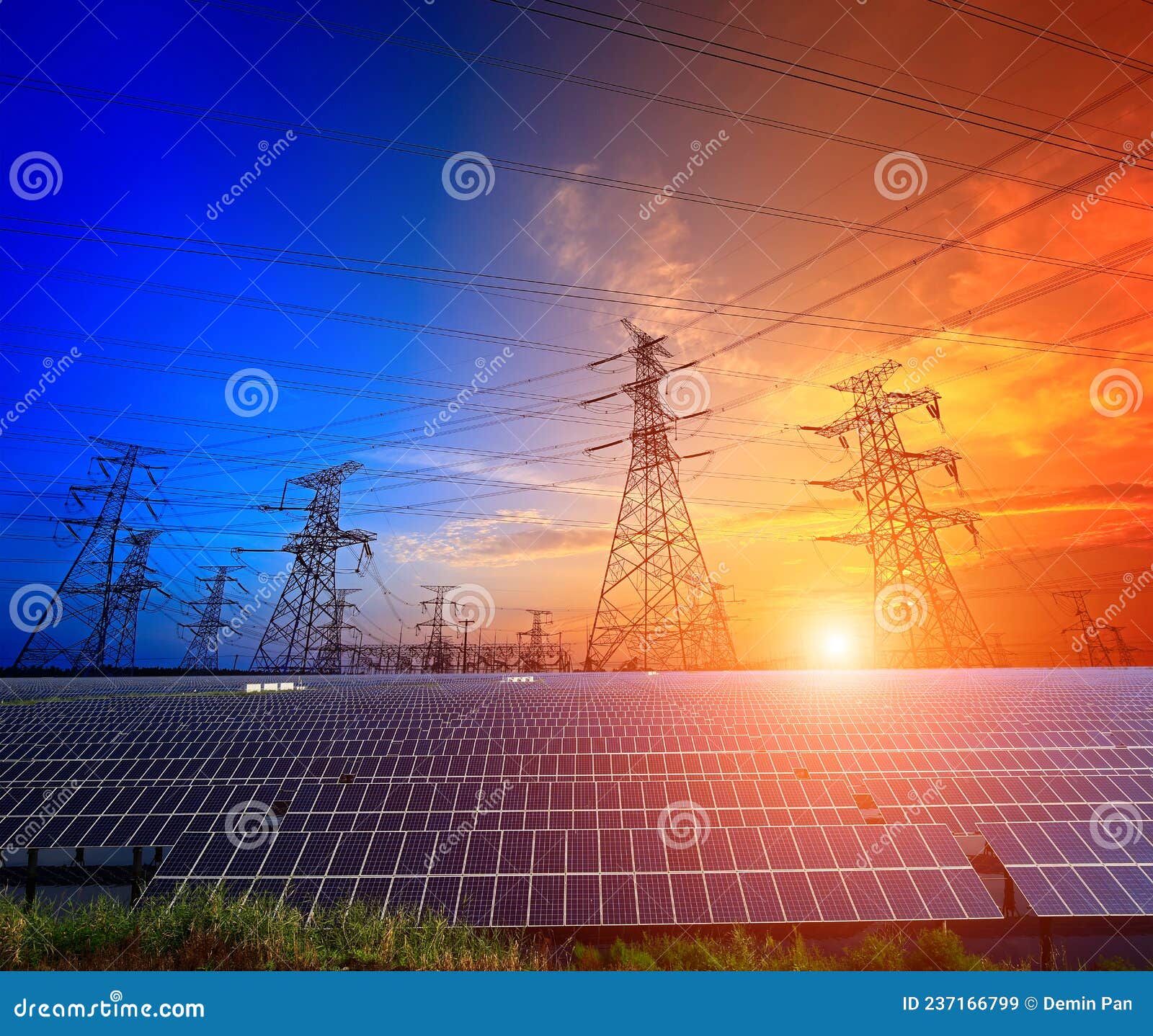 Solar panels and pylon stock image. Image of pylon, technology - 237166799